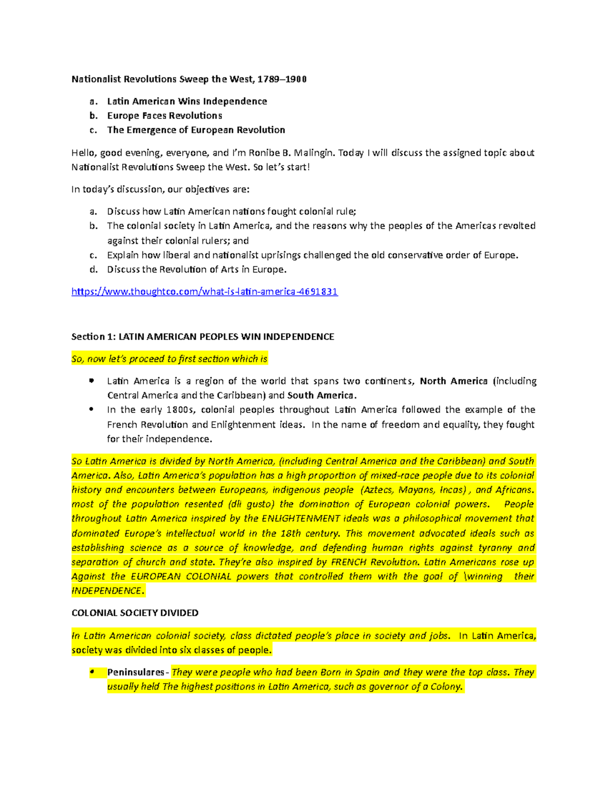 History Reflection and important - Nationalist Revolutions Sweep the ...