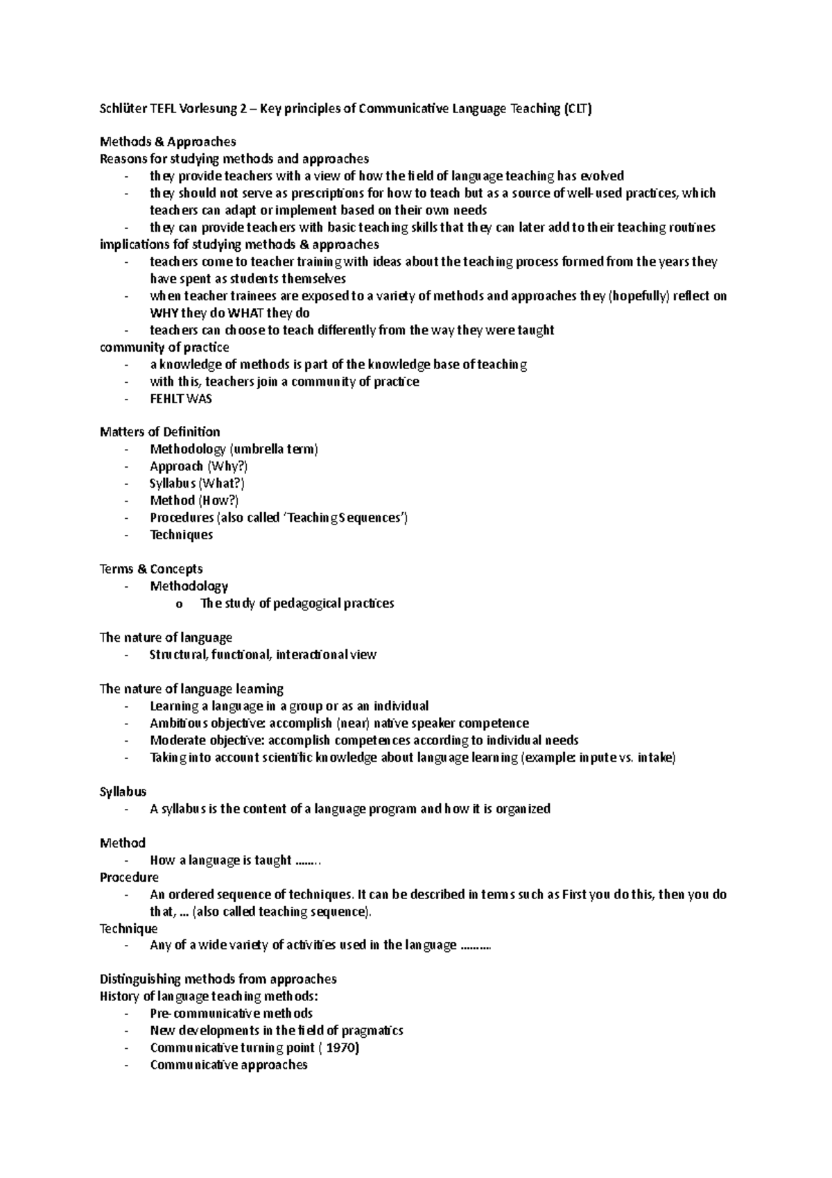 Schlüter TEFL Vorlesung 2 - intake) Syllabus - A syllabus is the ...