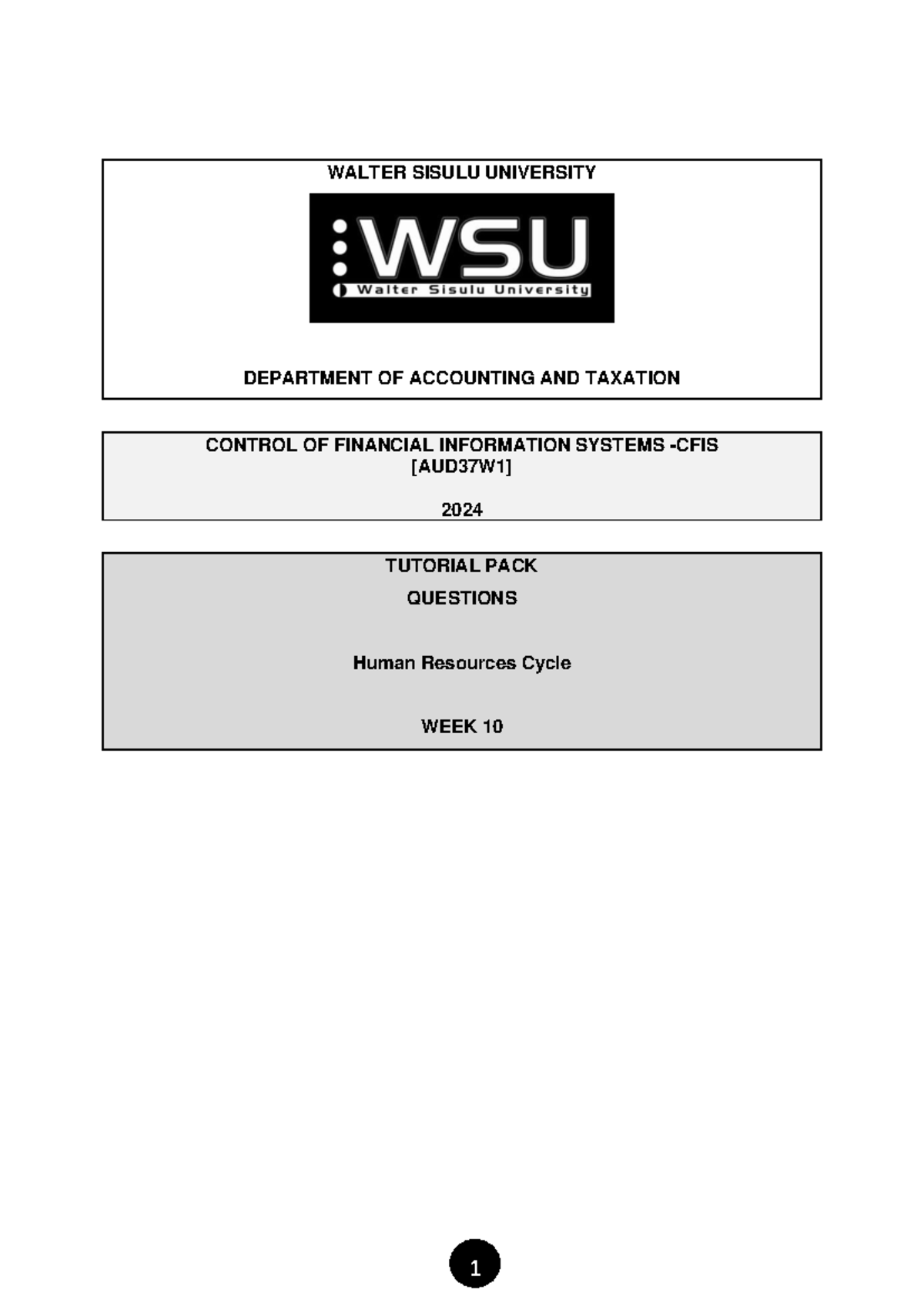 Week 10 Tutorial Pack - Practice questions - WALTER SISULU UNIVERSITY ...