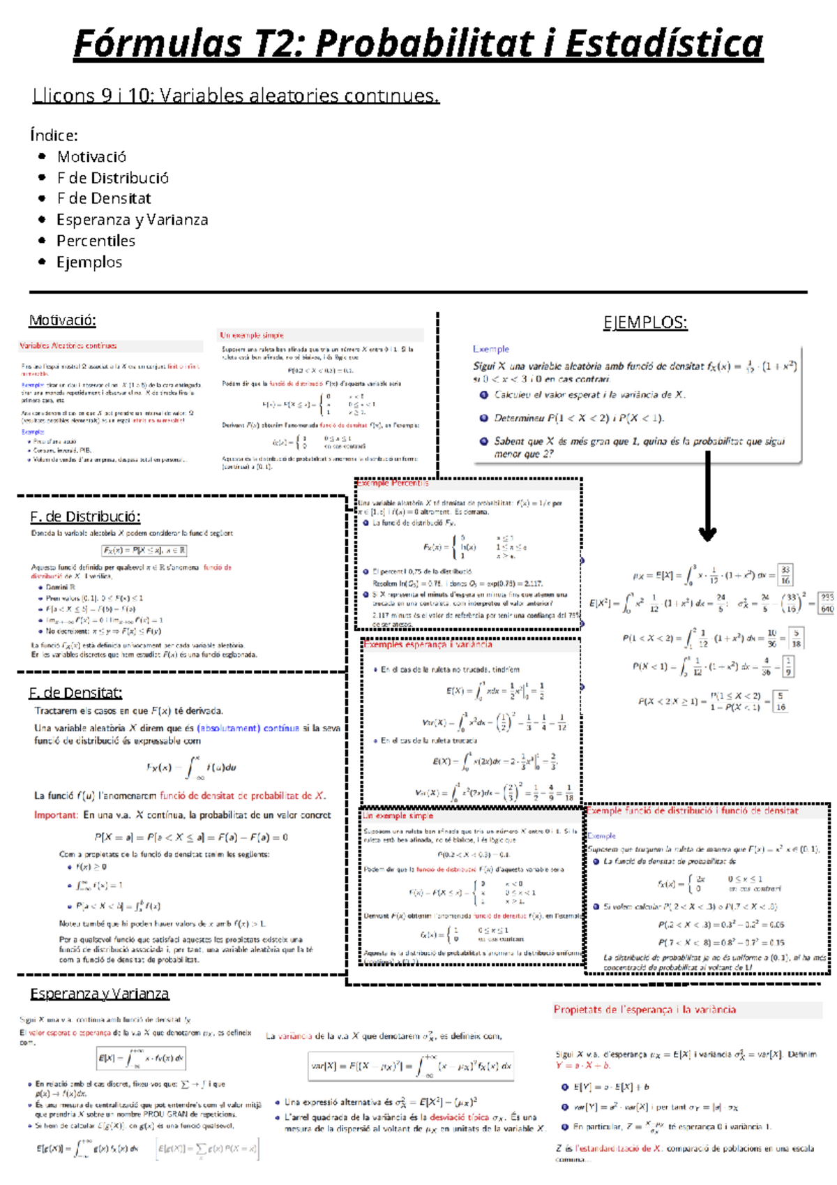 Fórmulas T2 Probabilitat i Estadística - Probabilidad y estadística - Fórmulas T2: Probabilitat ...