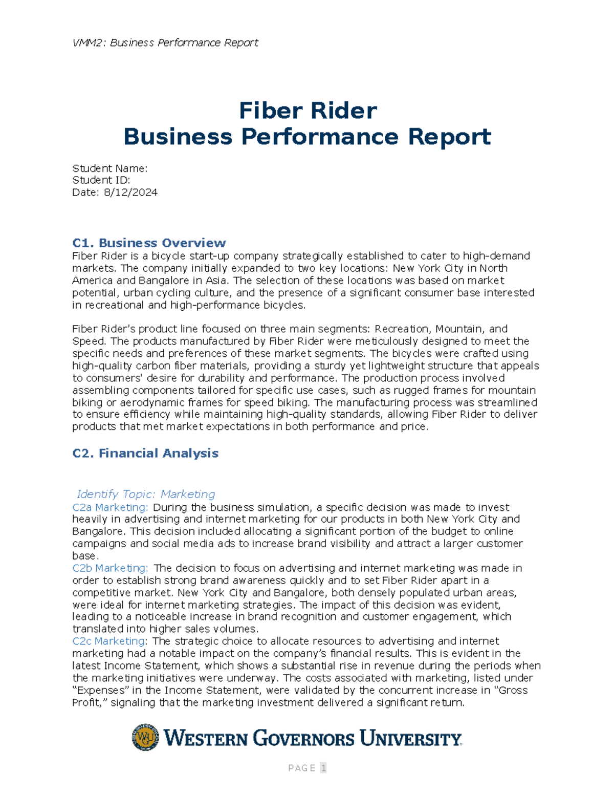 TASK 1: Business Performance Report - VMM2: Business Performance Report ...