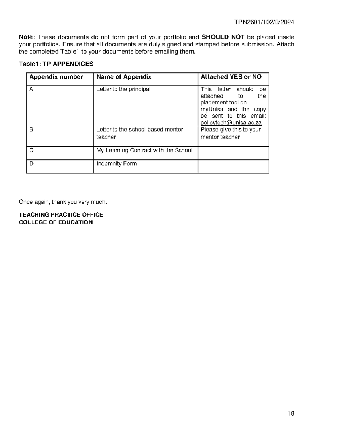 TPN2601 Forms TO FILL - Note: These documents do not form part of your ...