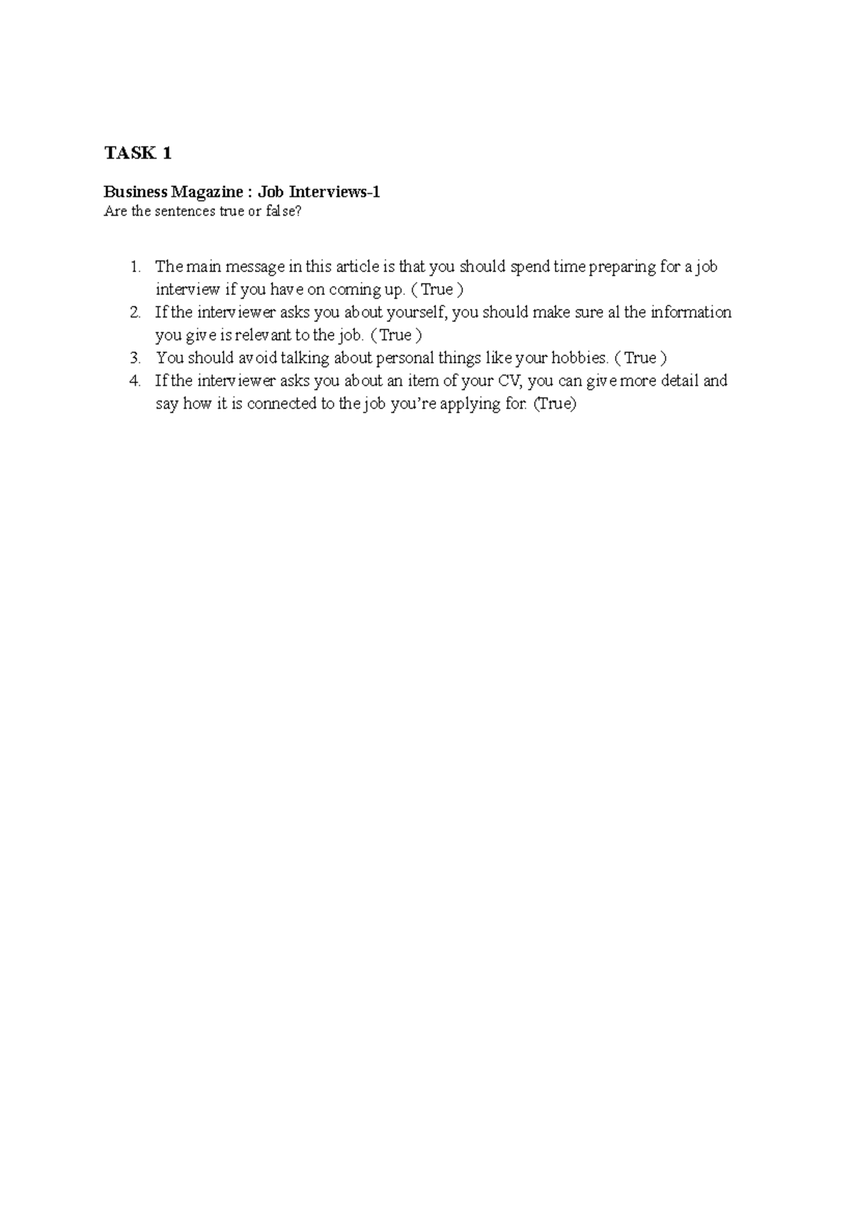 TASK 1 students' assignment - TASK 1 Business Magazine : Job Interviews ...