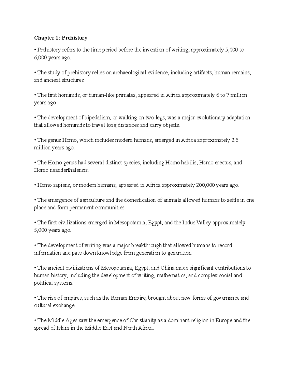 HIST 100 Chapter 1 - HIST 100 Notes for Ch 1 - Chapter 1: Prehistory ...