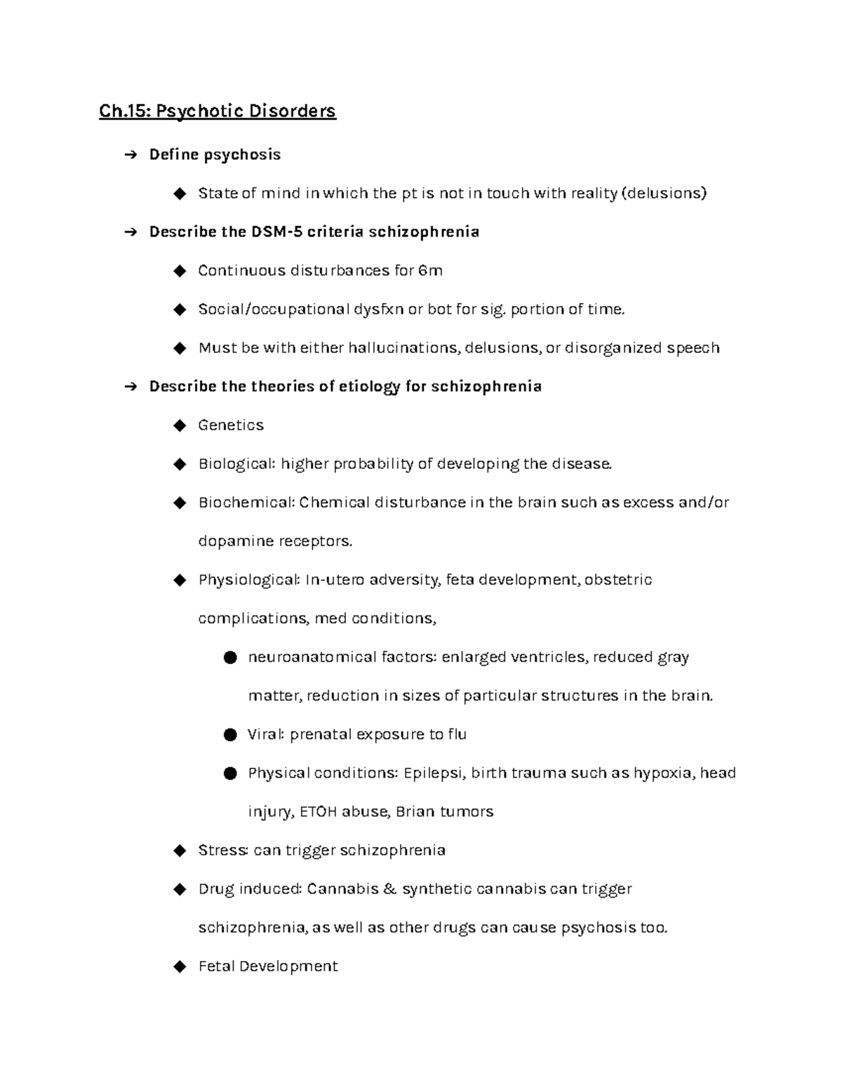 Ch.15 LO - Learning Objectives - Ch: Psychotic Disorders Define ...