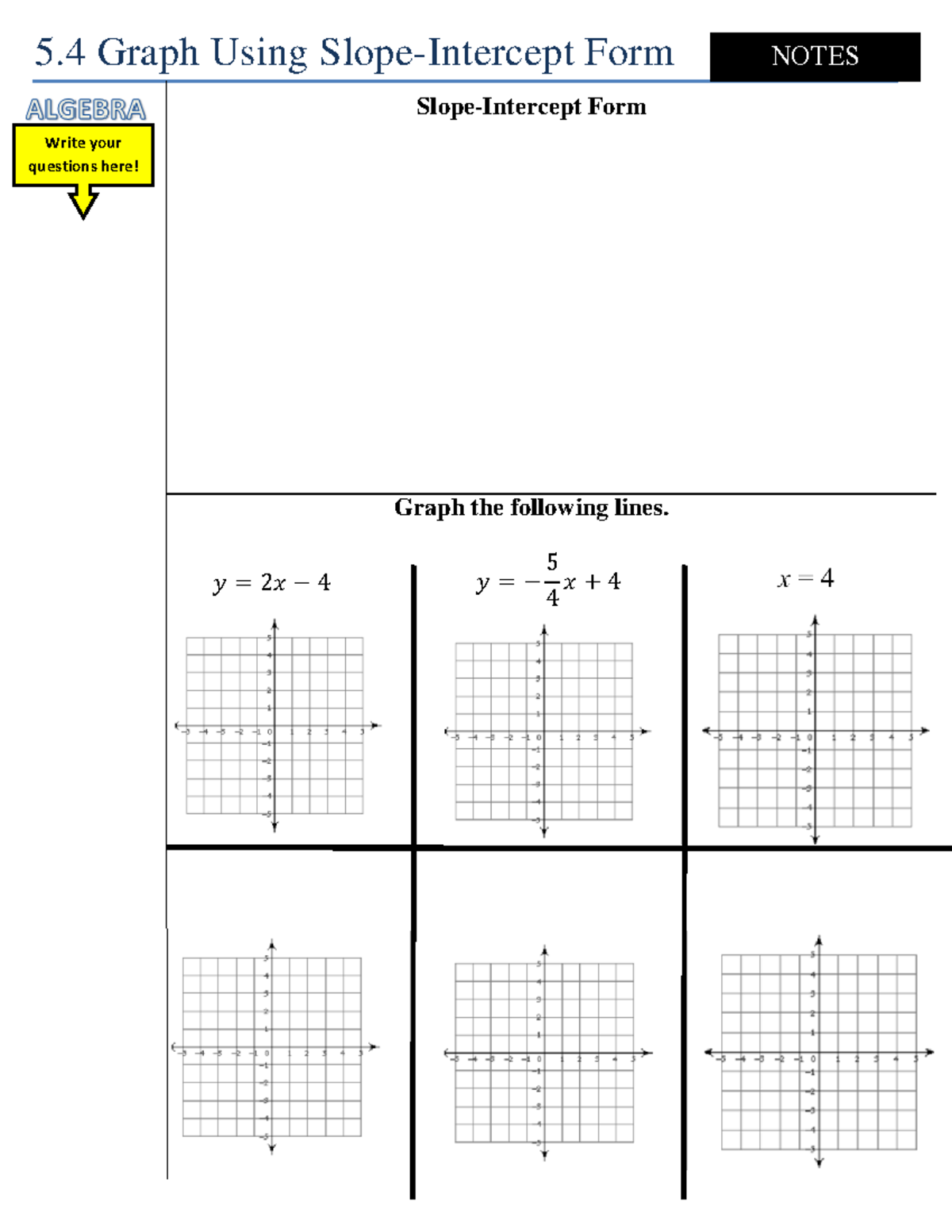 Slope Int Formguidednotes - 5 Graph Using Slope-Intercept Form Slope ...