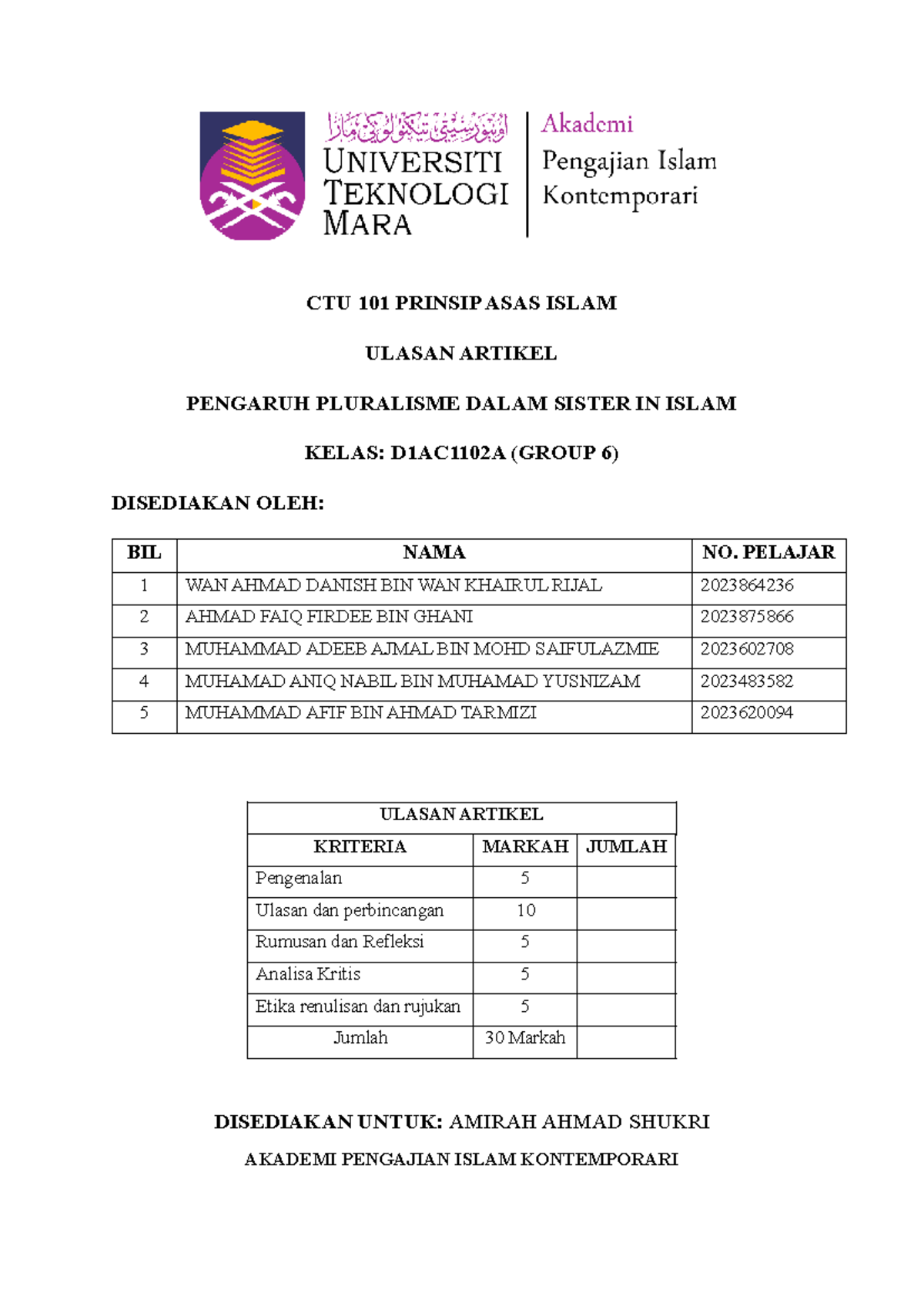 CTU 101 Prinsip ASAS Islam - CTU 101 PRINSIP ASAS ISLAM ULASAN ARTIKEL ...