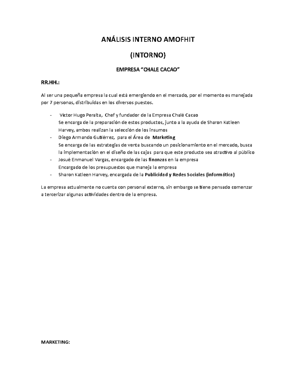 Analisis Interno Amofhit - ANÁLISIS INTERNO AMOFHIT (INTORNO) EMPRESA ...