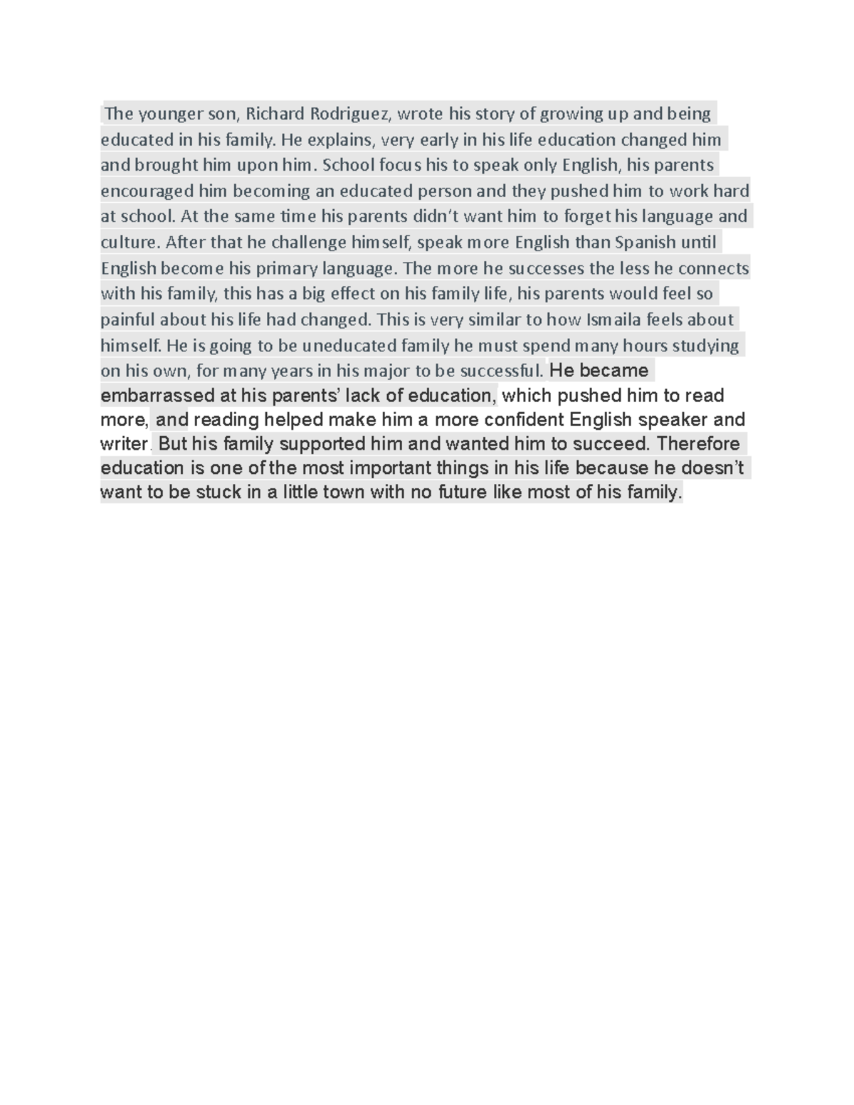 Esl 96 - practice - The younger son, Richard Rodriguez, wrote his story ...