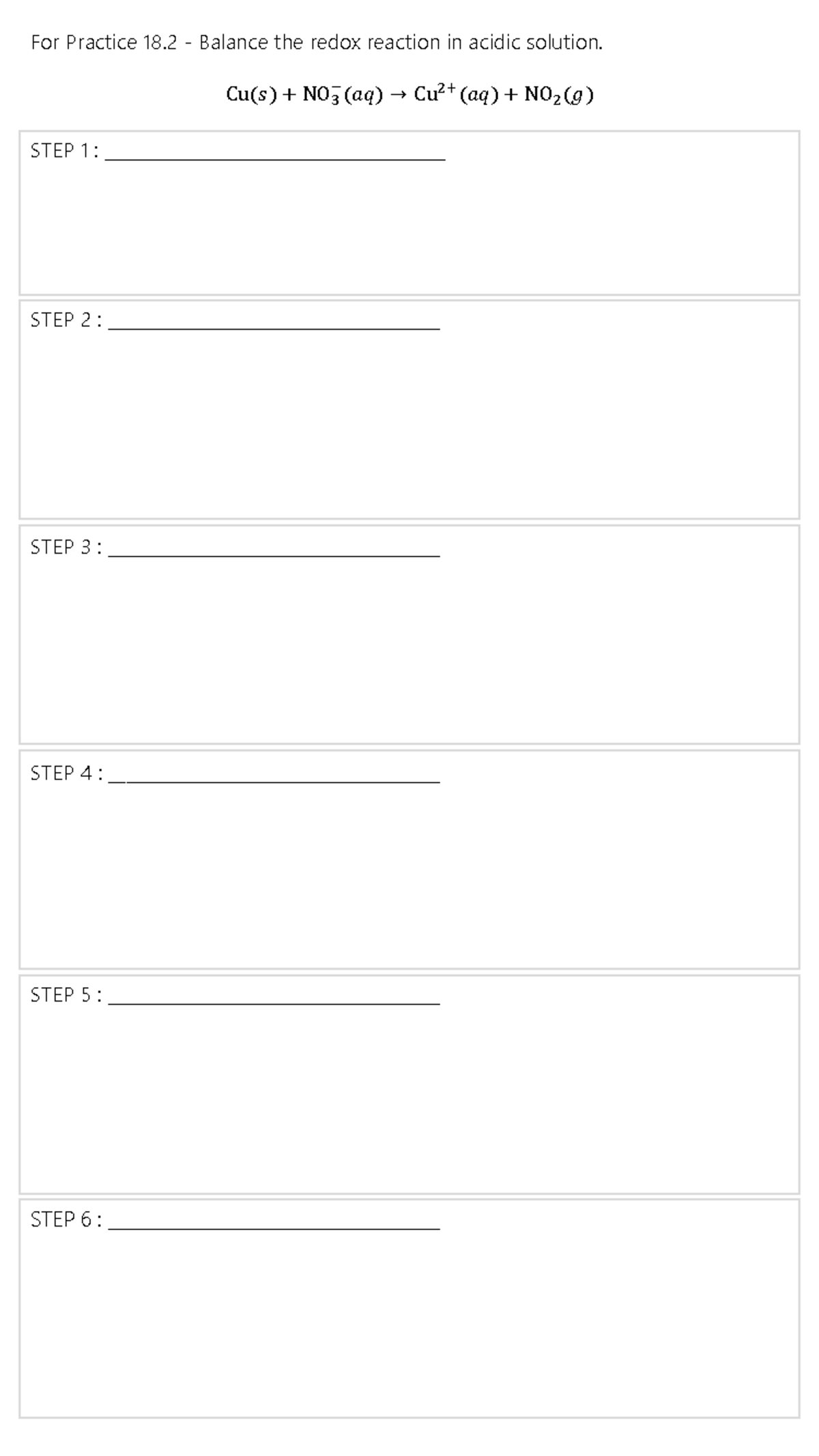 Balancing redox reactions worksheet W2020-1 - CHM 2046L - For Practice ...