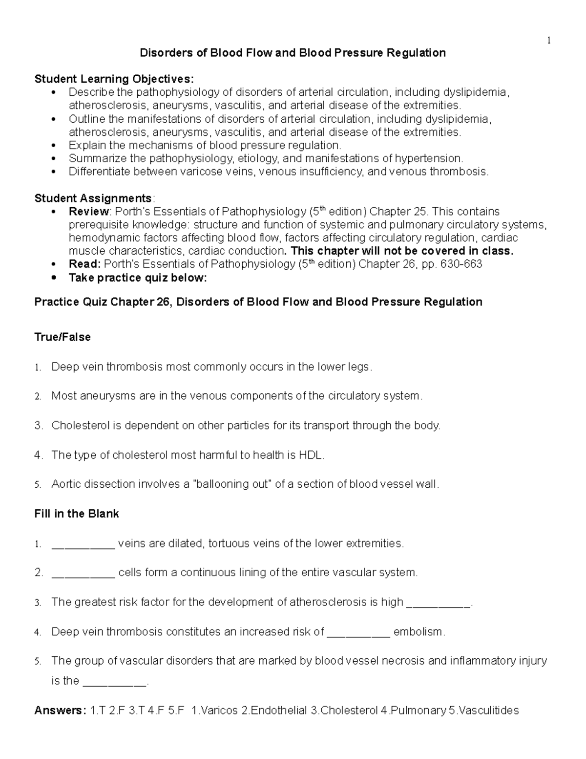 Disorders of Blood Flow and BP Regulation Outline NEW - Disorders of ...