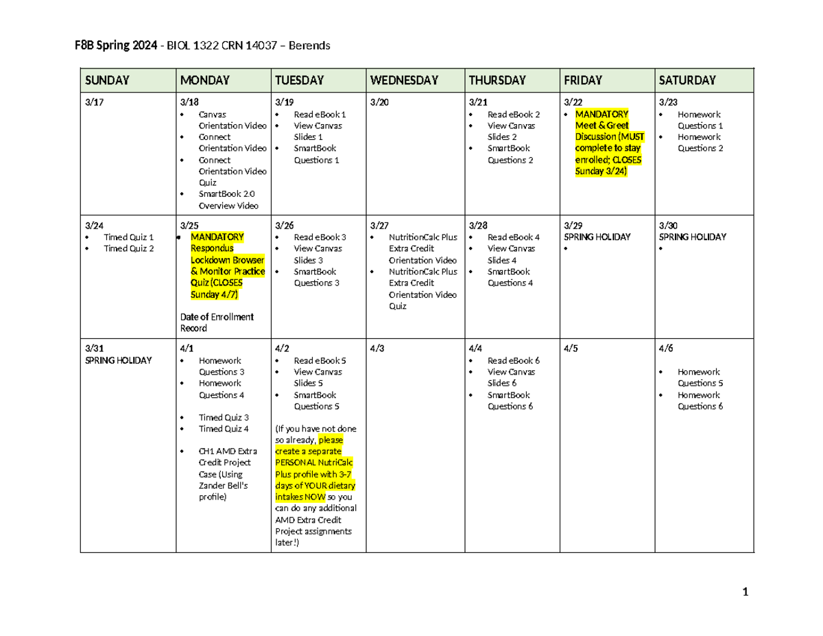 Sp24 F8B 1322 14037 Course Schedule - Tagged - SUNDAY MONDAY TUESDAY ...