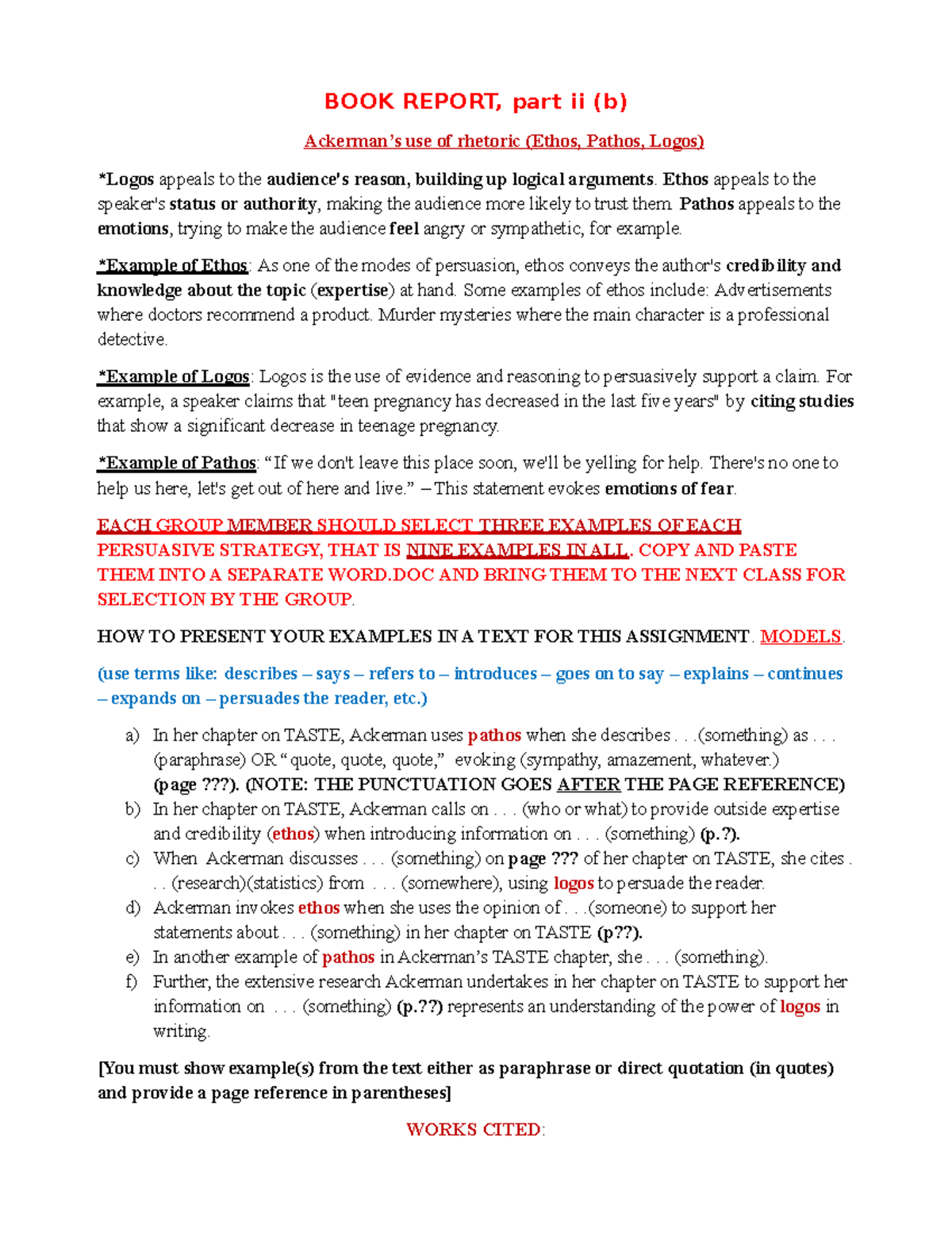 HOW TO Demonstrate Pathos, Logos, Ethos IN BK. RPRT ii - BOOK REPORT ...