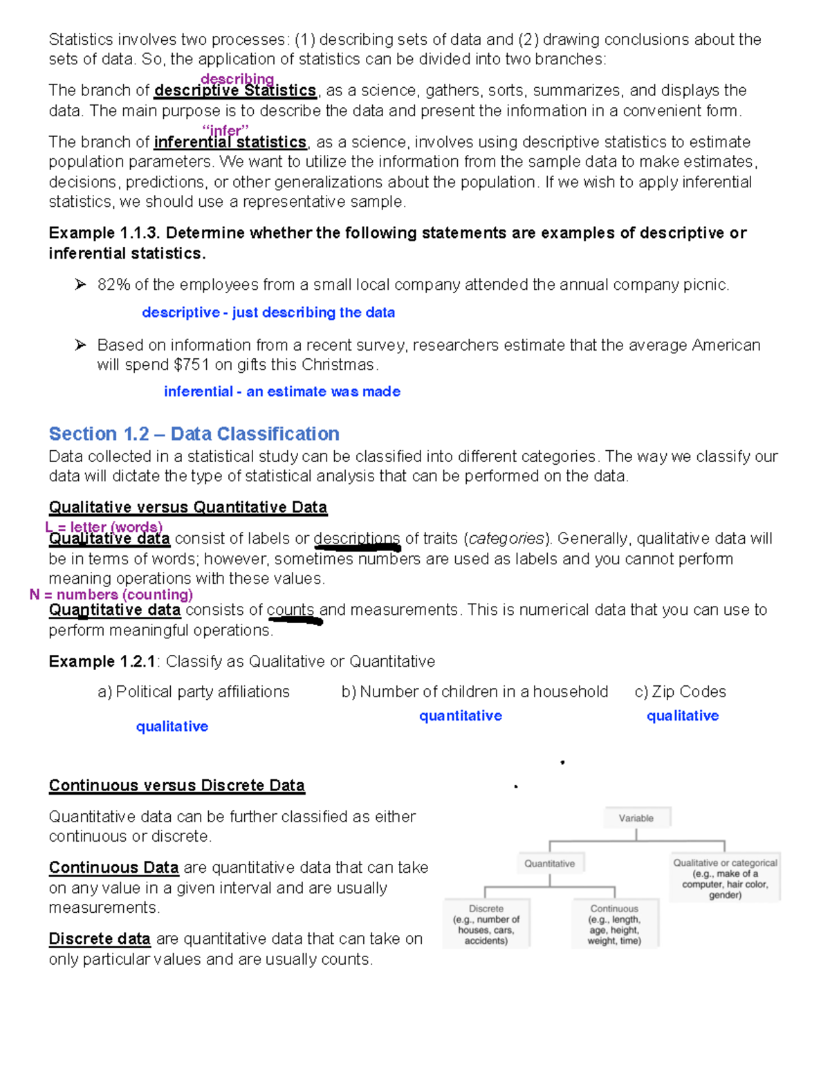Chapter 1 Notes Pg 3 - Statistics involves two processes: (1 ...