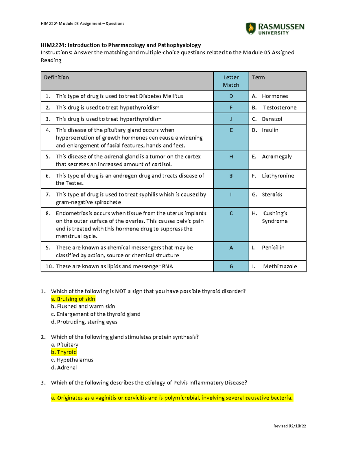 MOD5 Questions - coursework for him2429 - HIM2224 Module 05 Assignment – Questions Revised 02/10 ...