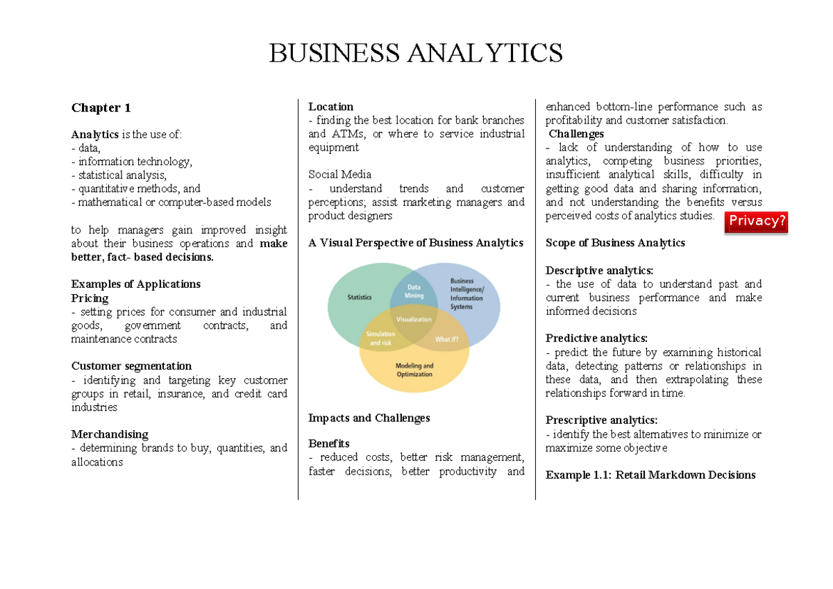 Module 5,6,7, AND 8 - Business analytics - BUSINESS ANALYTICS Chapter 1 ...