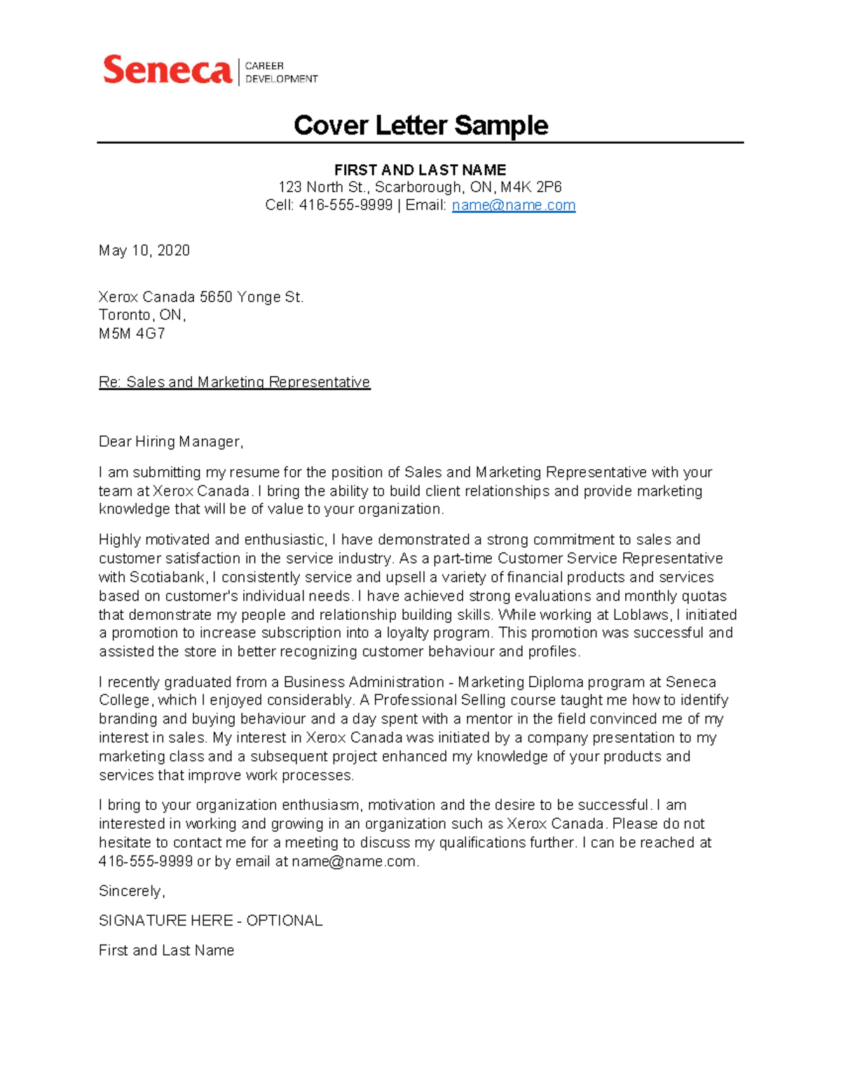 Cover Letter Sample - Cover Letter Sample FIRST AND LAST NAME 123 North ...