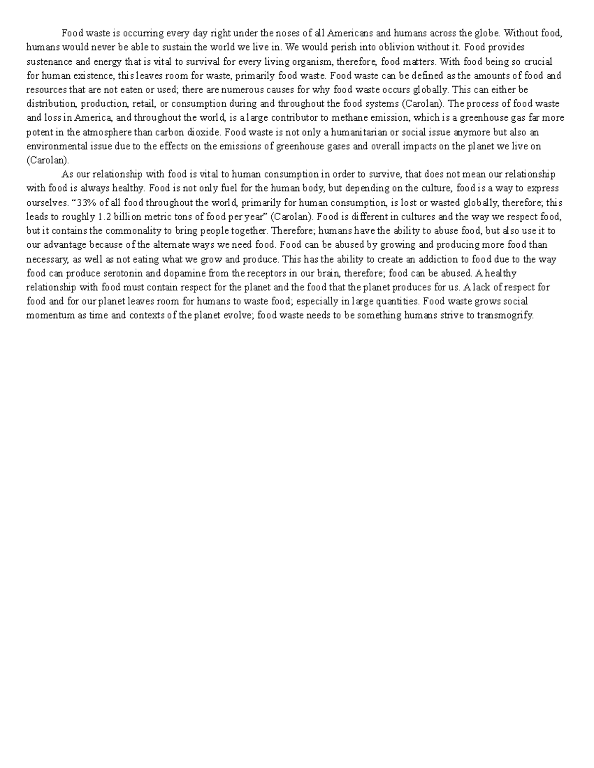 NR 130 - Educational FOOD Waste Notes AND Paper - Food waste is ...