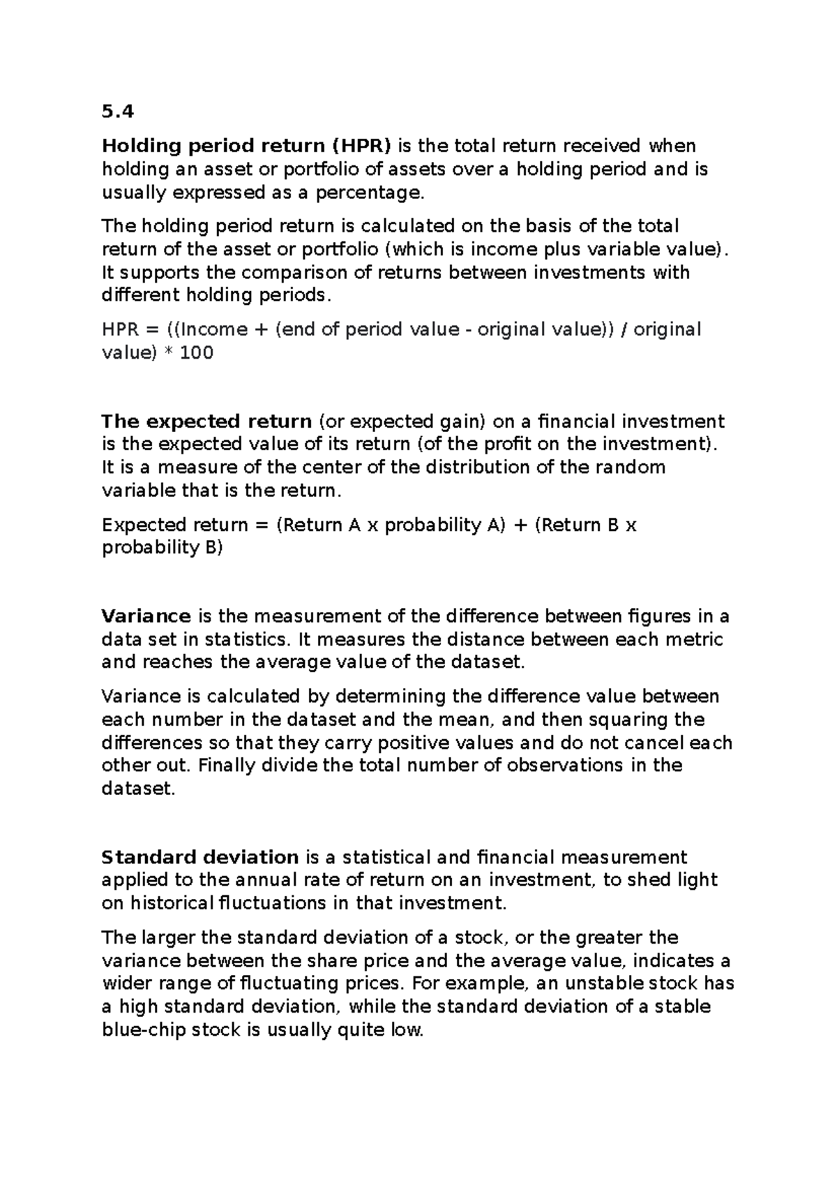Discussion 2 - Financial Investment course - 5. Holding period return ...