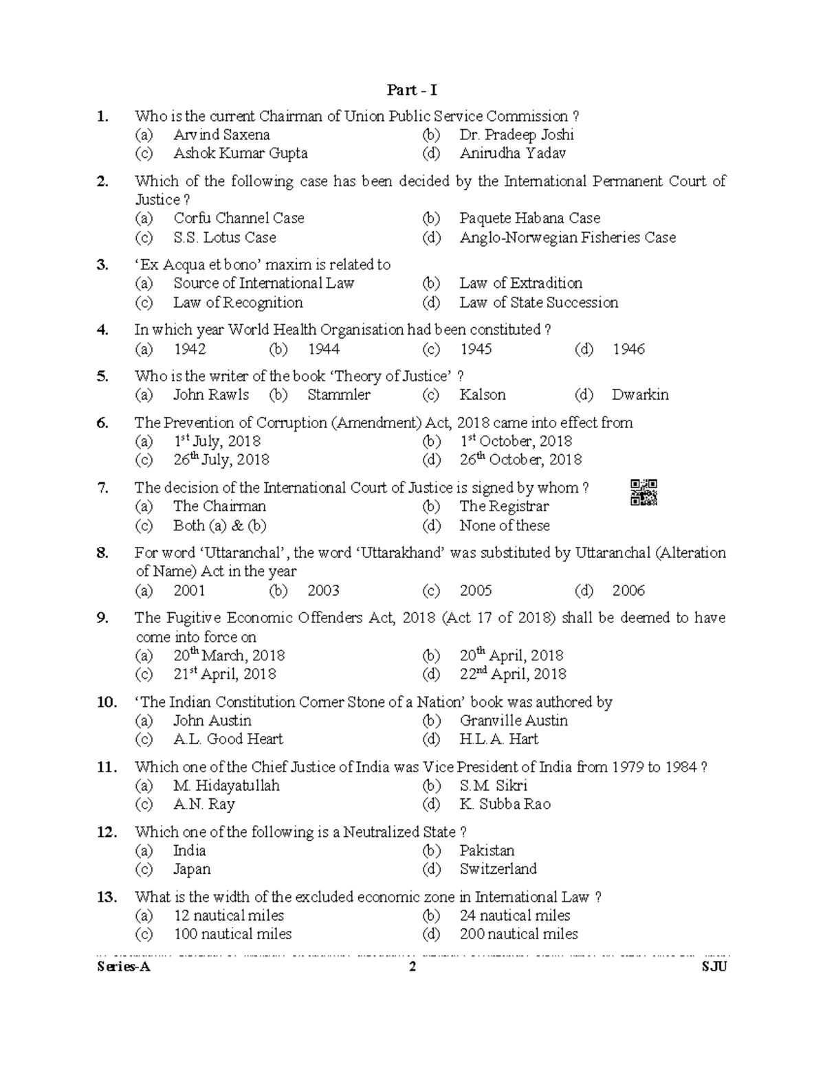 Delhi High Court Judicial Service Prelims Question Paper (Law) - Series ...