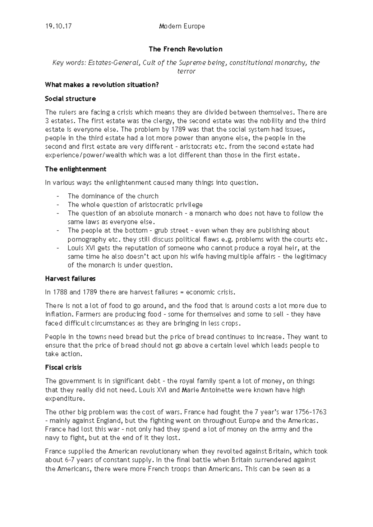 The french revolution - The French Revolution Key words: Estates ...