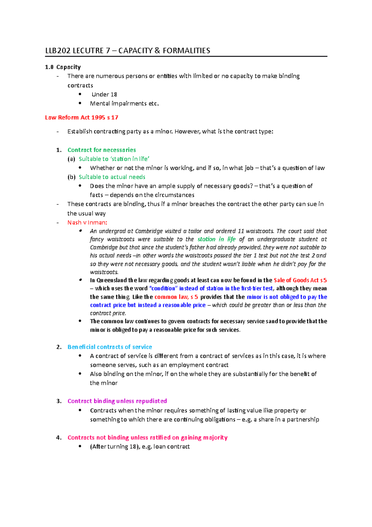 Lecture 6 Capacity and Formalities - LLB202 LECUTRE 7 – CAPACITY ...