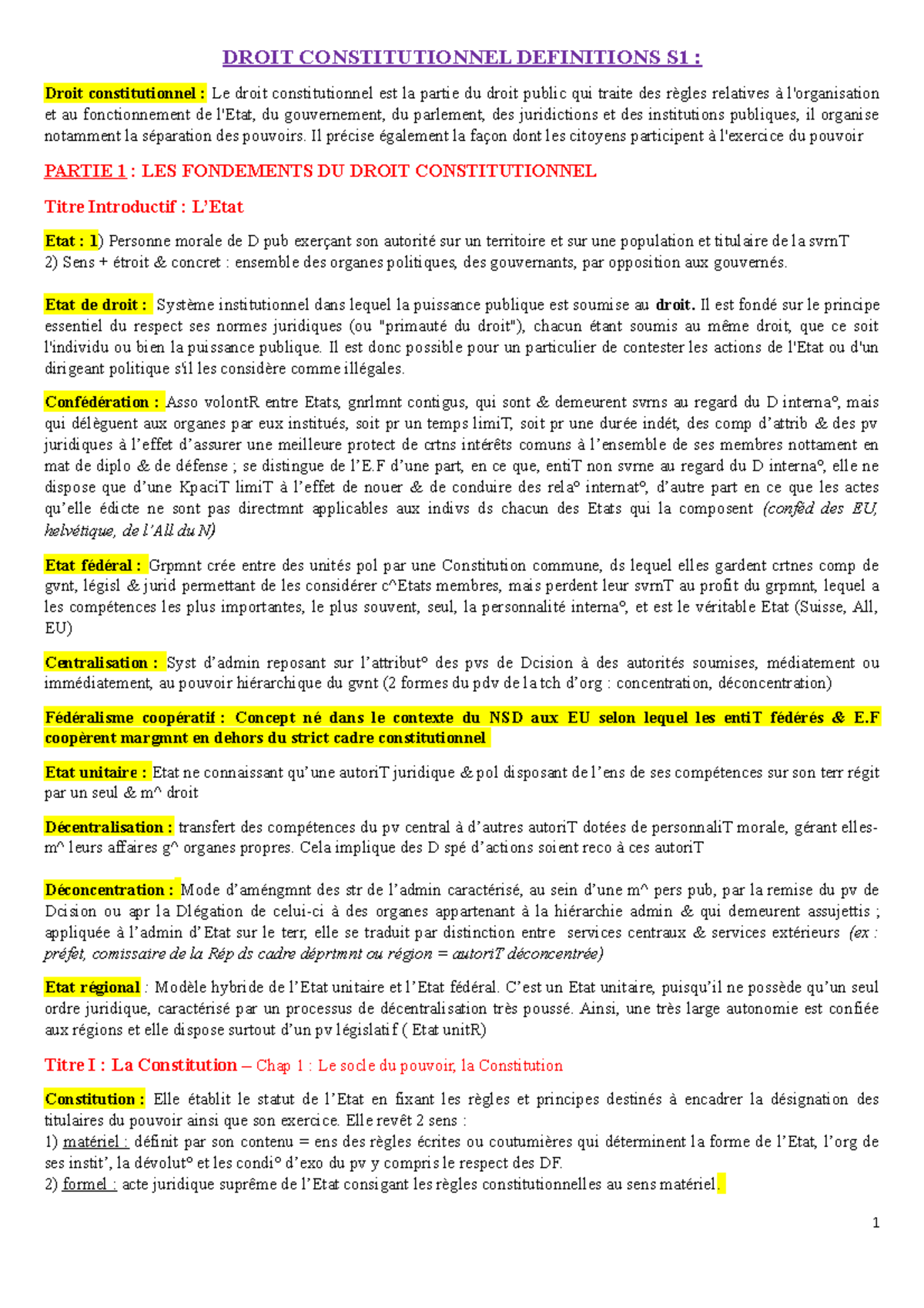 Droit Constit Definitions S1 - DROIT CONSTITUTIONNEL DEFINITIONS S1 ...