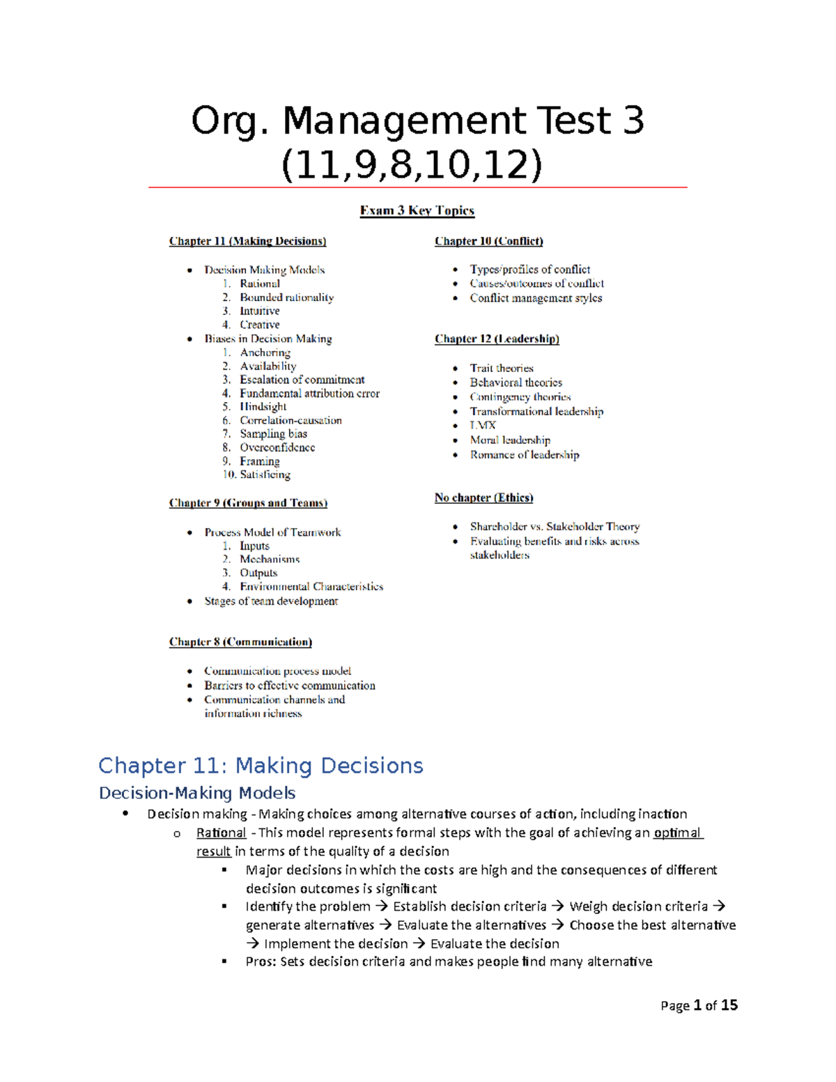 Test 3 - Lecture notes 8-12 - Org. Management Test 3 (11,9,8,10,12 ...