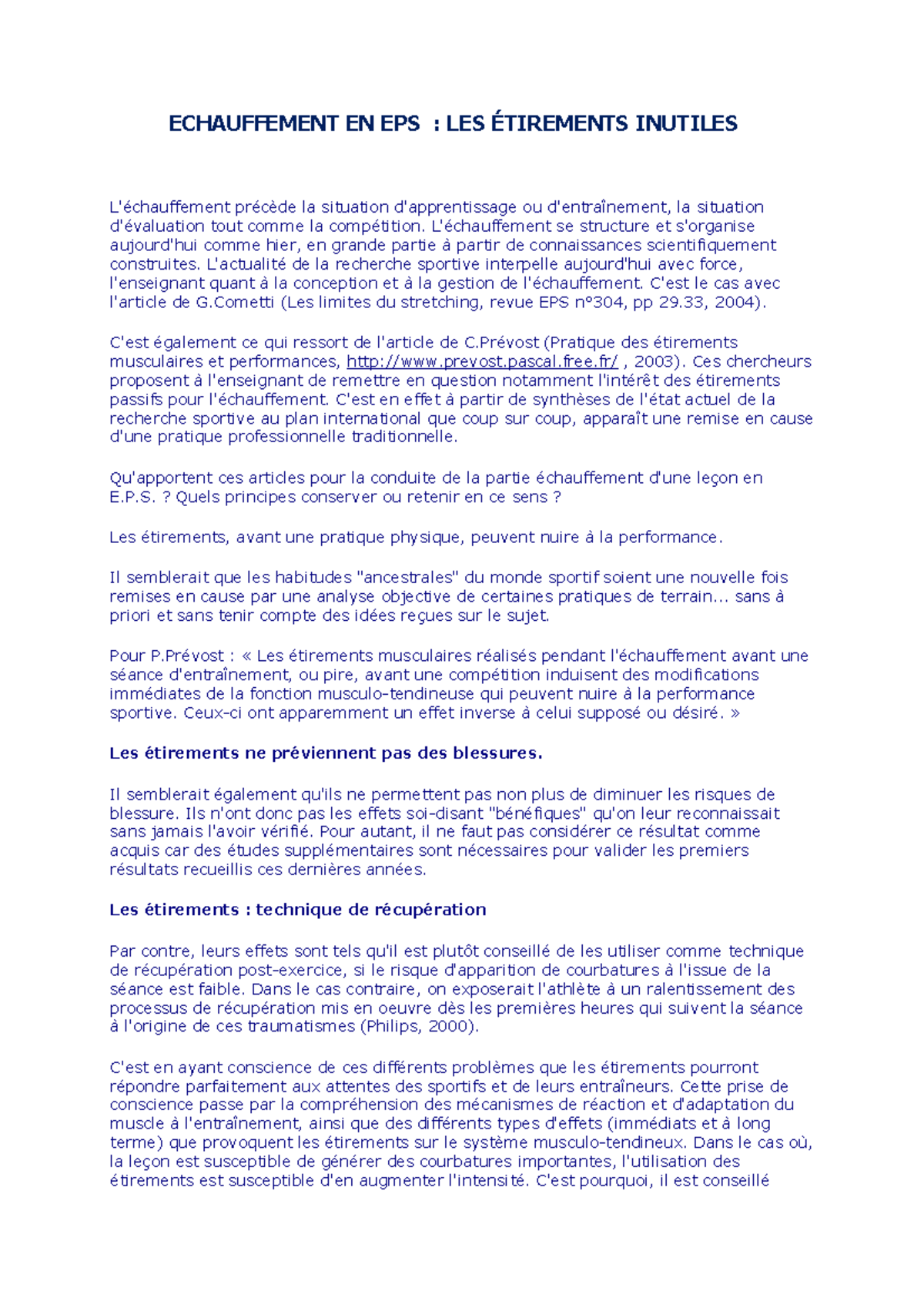 Echauffement-EN-EPS - ffnote - ECHAUFFEMENT EN EPS : LES ÉTIREMENTS INUTILES? L'échauffement ...