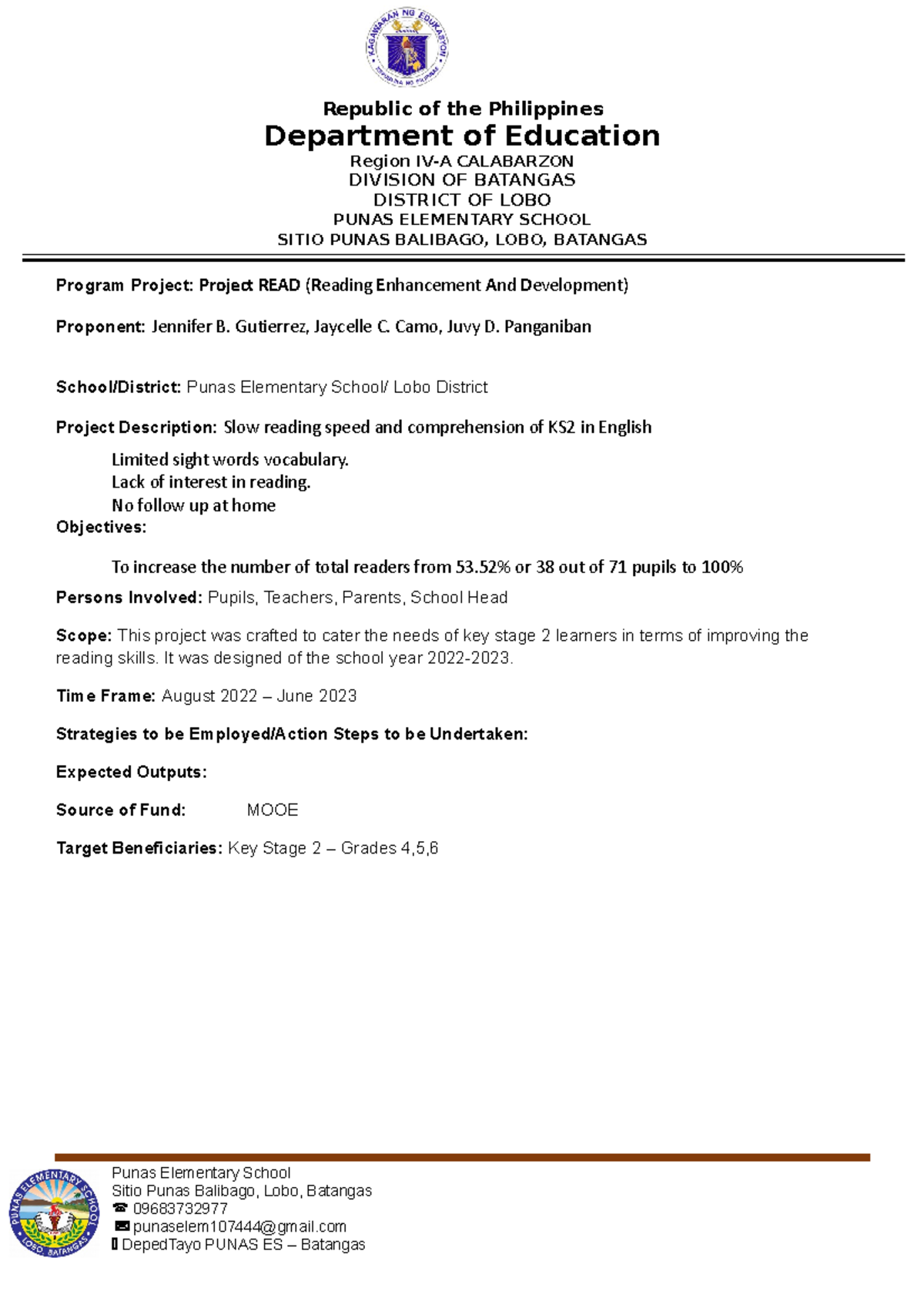 Poject Proposal- Action Plan - Republic of the Philippines Department ...