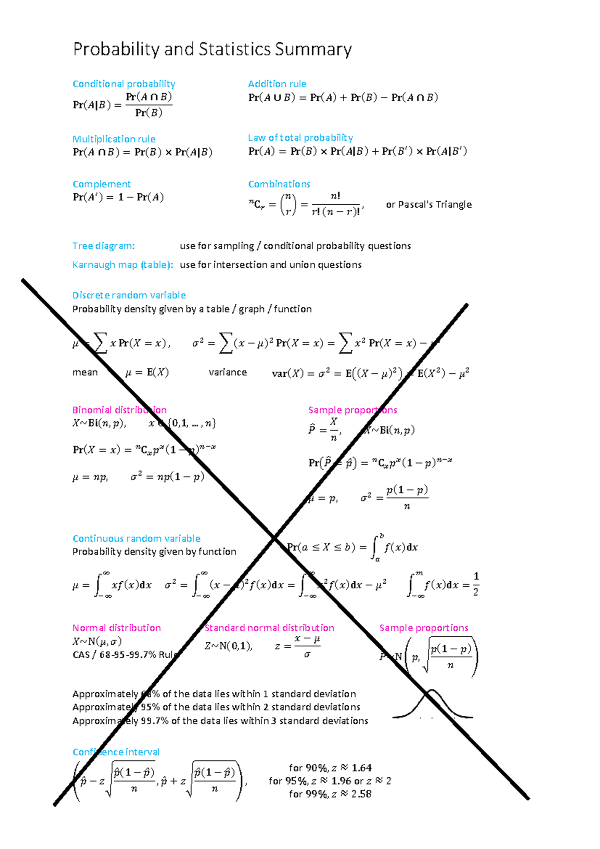 Probability and Statistics Summary - Conditional probability Pr ( 𝐴 | 𝐵 ...