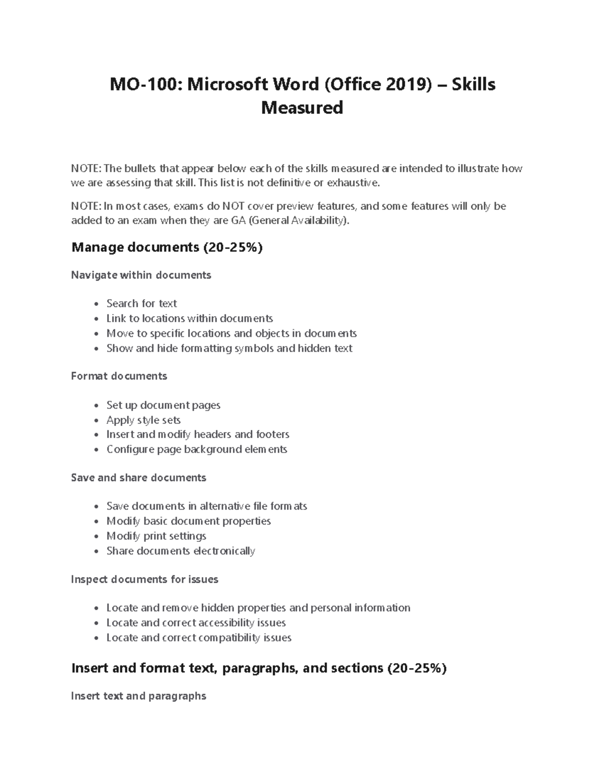 Nội dung bài mos 2019 - Mos - MO-100: Microsoft Word (Office 2019) – Skills Measured NOTE: The ...