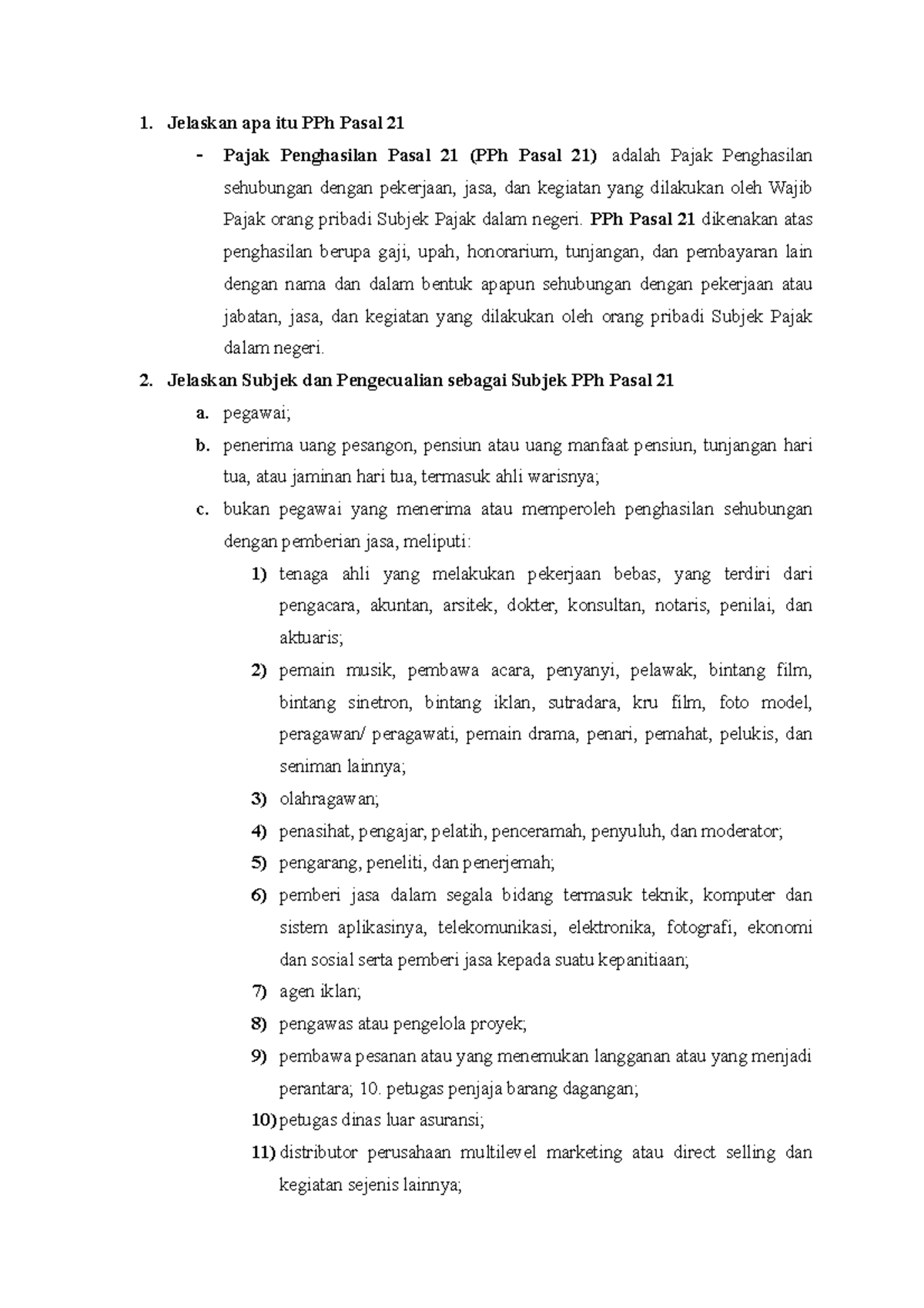 Tugas PPh 21 - PPh Pasal 21 - 1. Jelaskan apa itu PPh Pasal 21 Pajak Penghasilan Pasal 21 (PPh ...