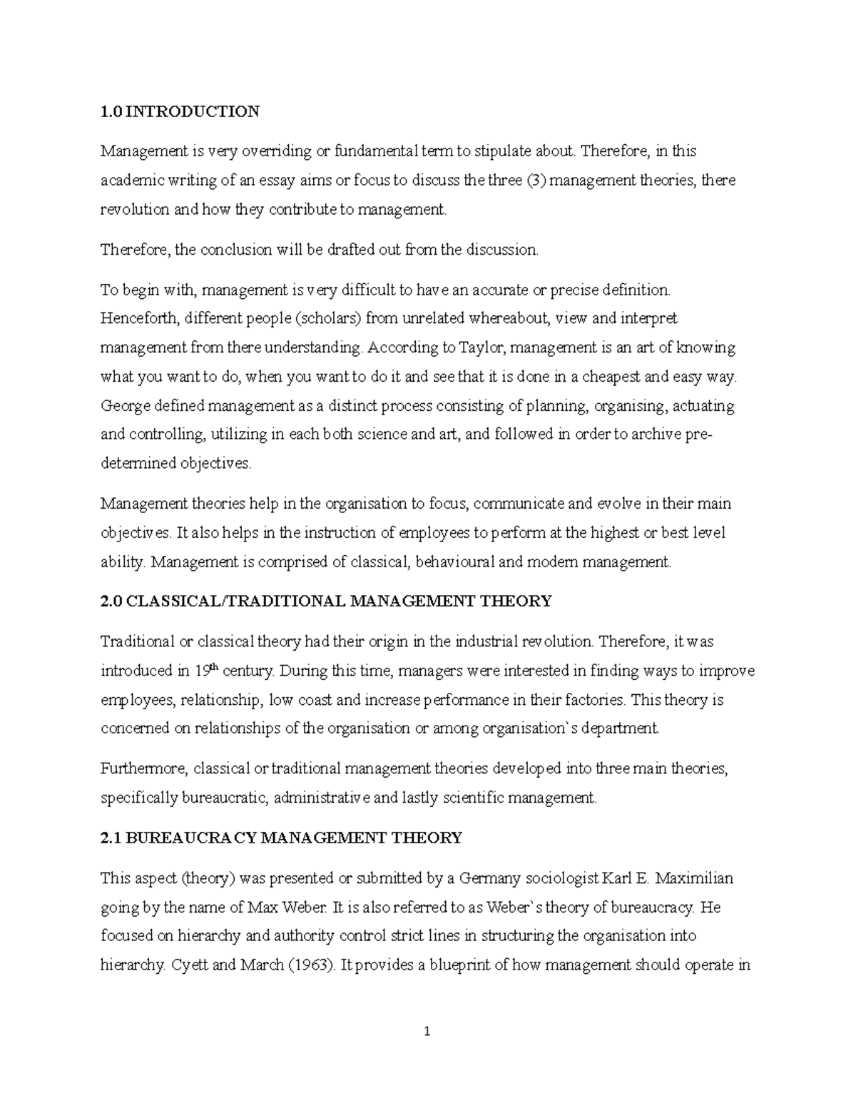 Evolution of management - 1 INTRODUCTION Management is very overriding ...