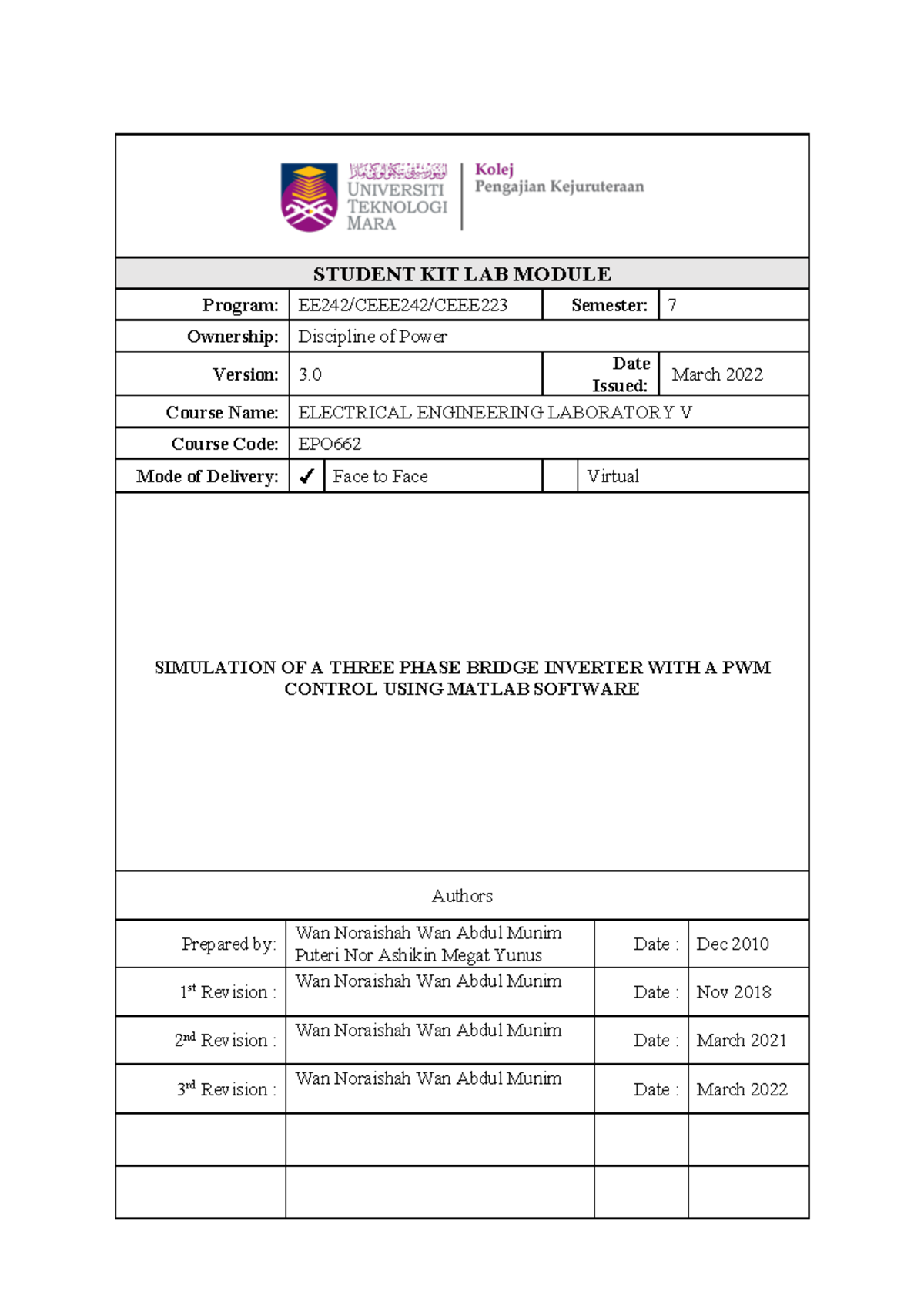 PE2 Student Kit - STUDENT KIT LAB MODULE Program: EE242/CEEE242/CEEE223 ...