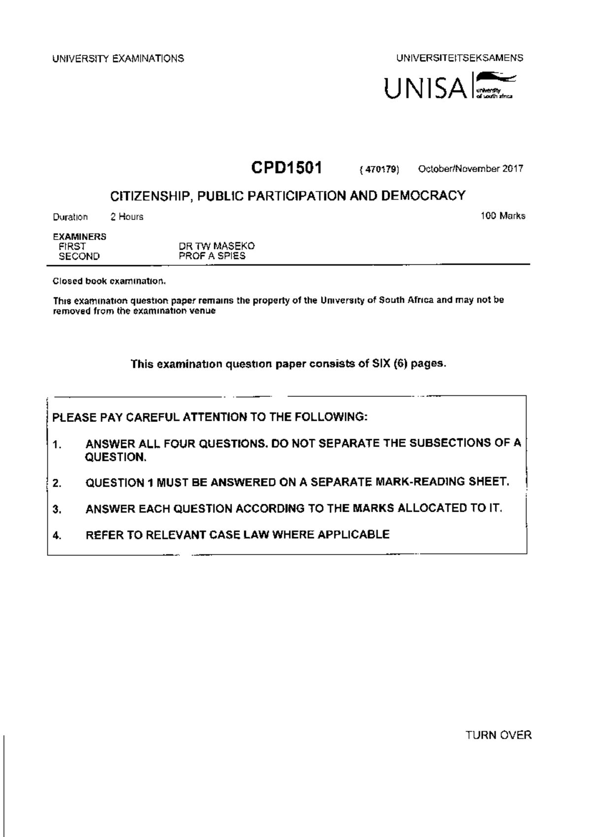 CPD1501 2017 10 E 1 - CPD1501 - Studocu
