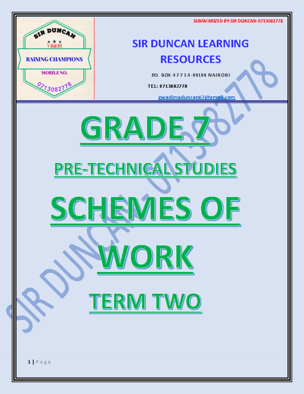 Grade 7 Pre-Technical Schemes Term 2 - SUMMARIZED BY SIR DUNCAN- 1 | P ...