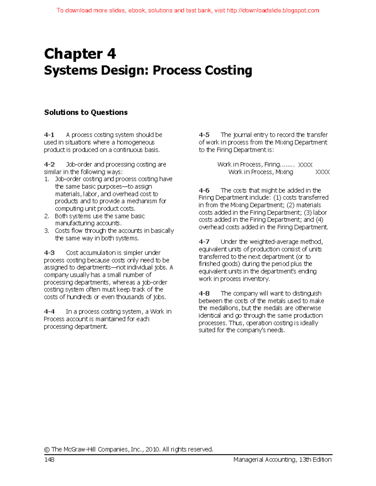 SM Garrison Mgr Acc 13e Ch04 Systems Design Process Costing - © The McGraw-Hill Companies, Inc ...