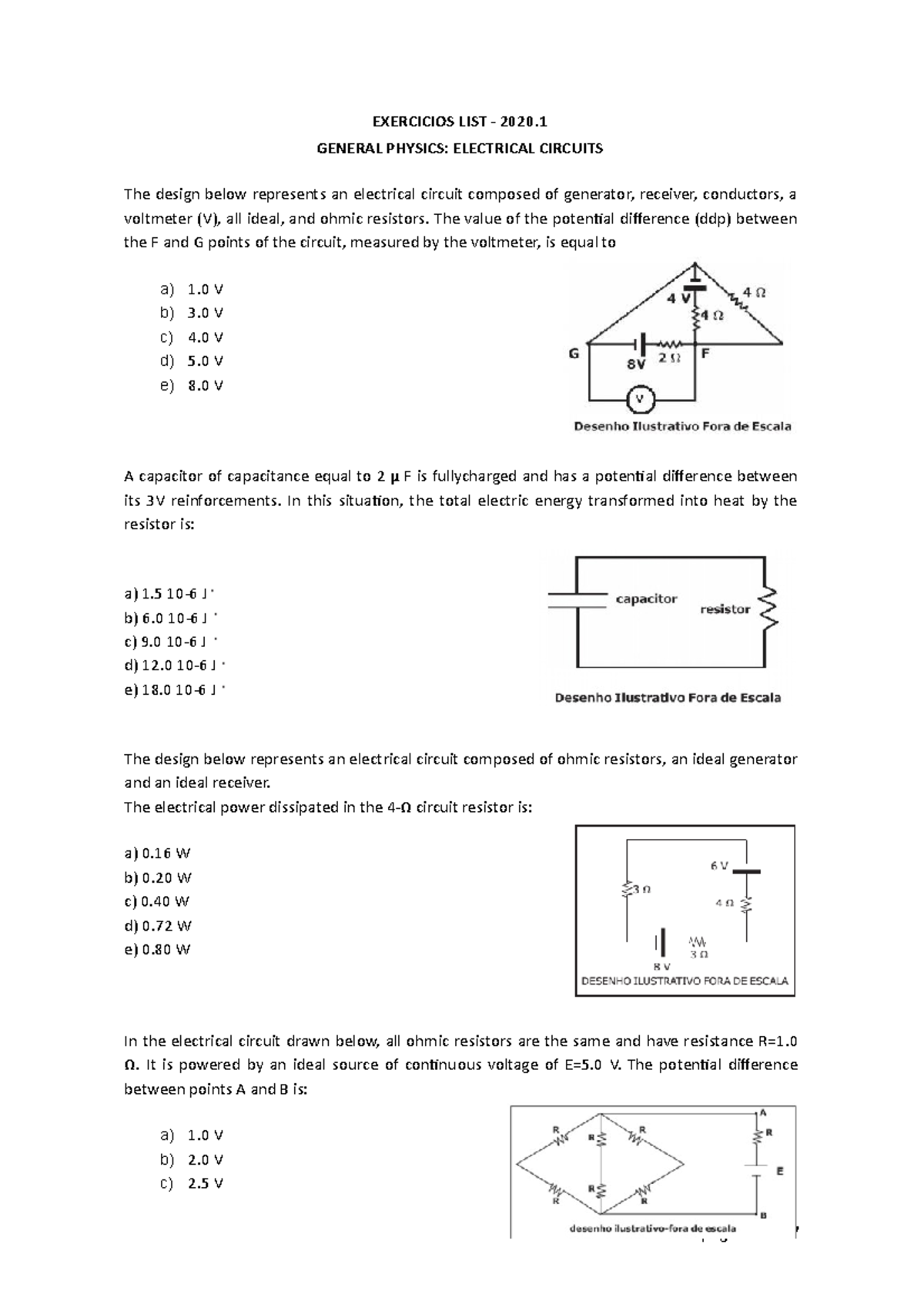 General Physics - Electrical Circuits - EXERCICIOS LIST - 2020. GENERAL ...