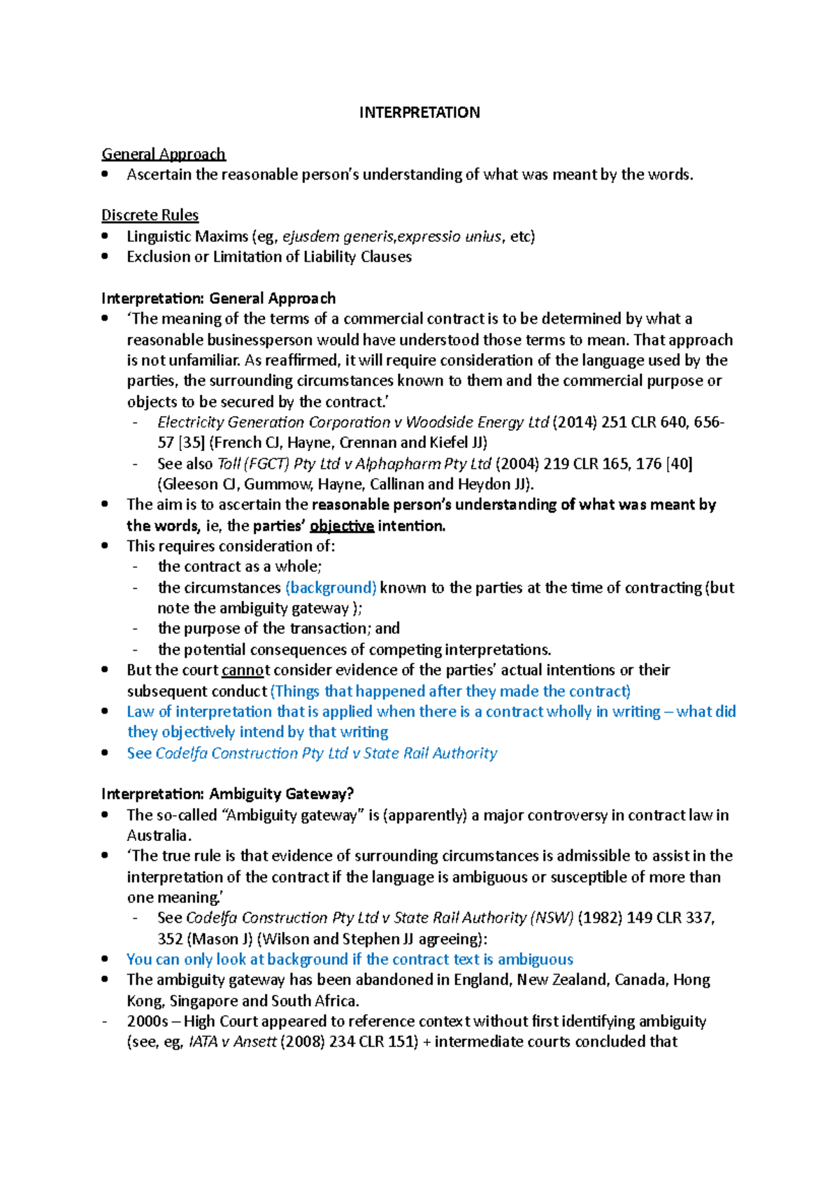 Interpretation lecture notes - INTERPRETATION General Approach ...