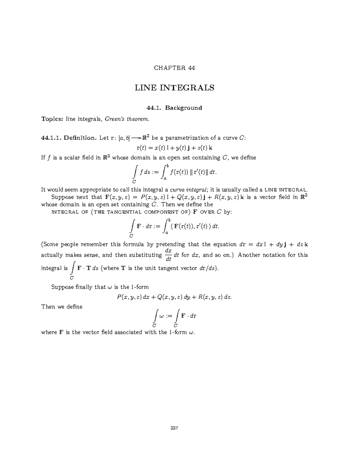 MATH 132 Exercise Ch14 - CHAPTER 44 LINE INTEGRALS Background Topics ...