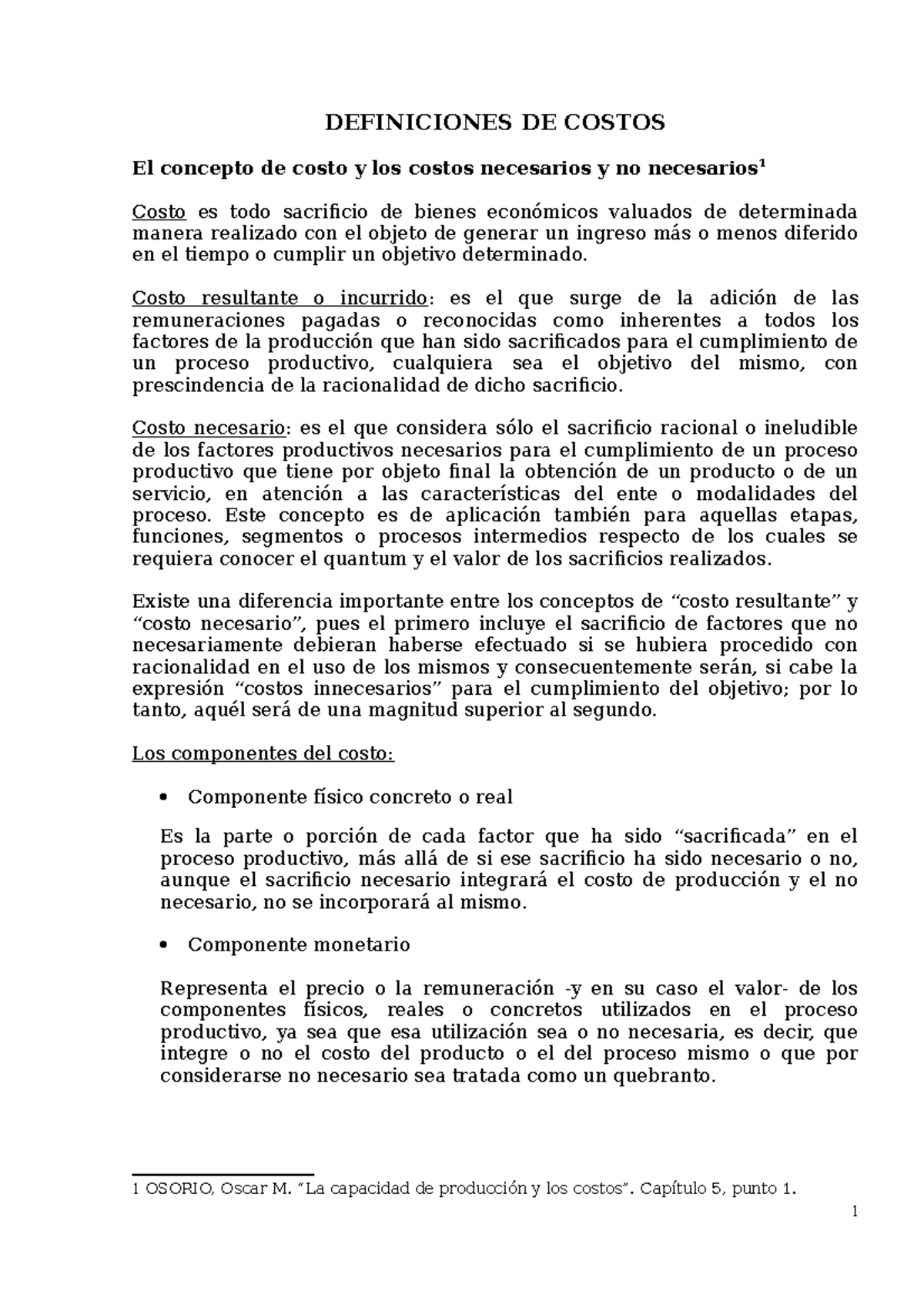 Definiciones DE Costos Y Terminologia - DEFINICIONES DE COSTOS El ...