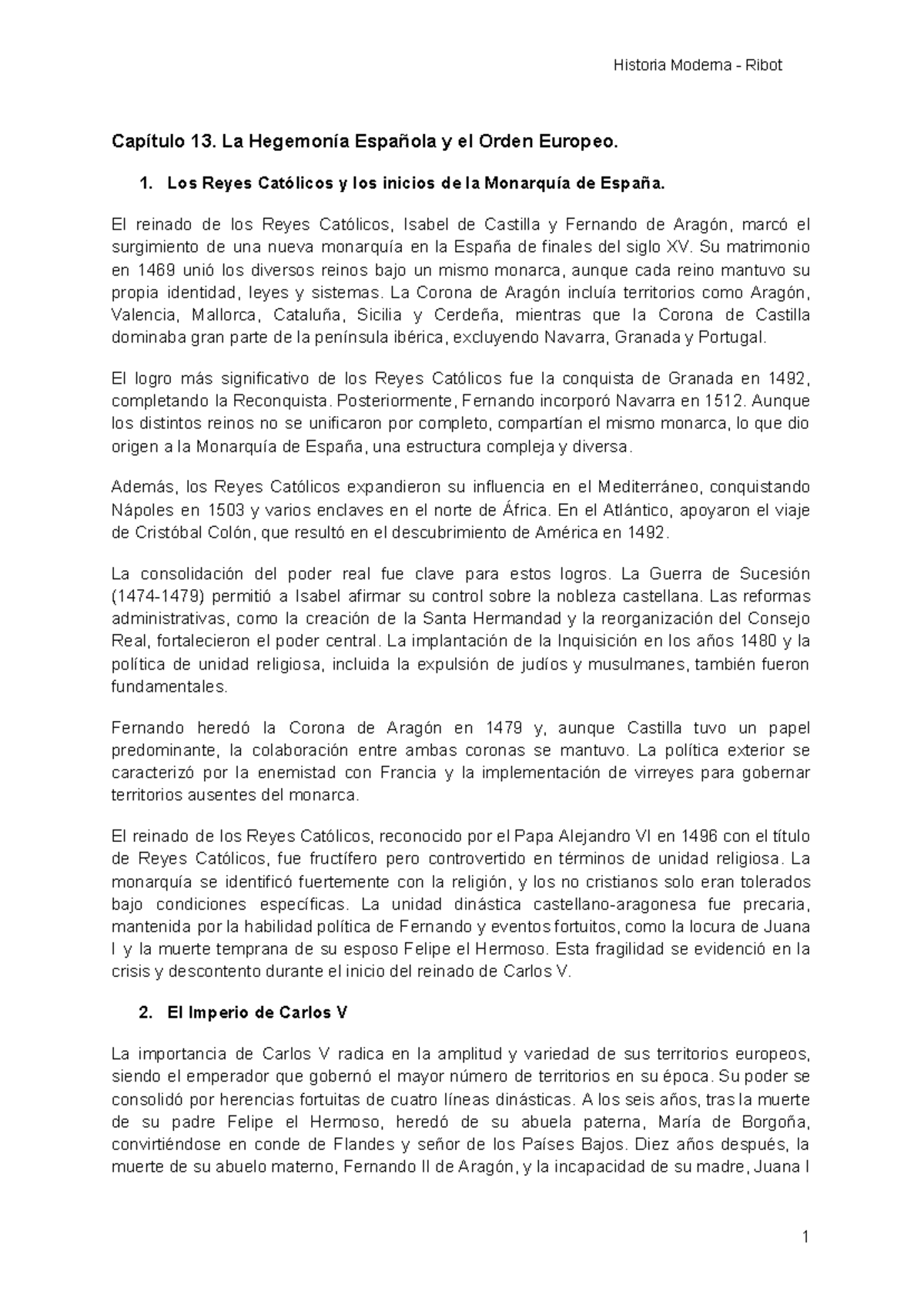 Resumen Hª Moderna del manual de Ribot - Capítulo 13. La Hegemonía ...