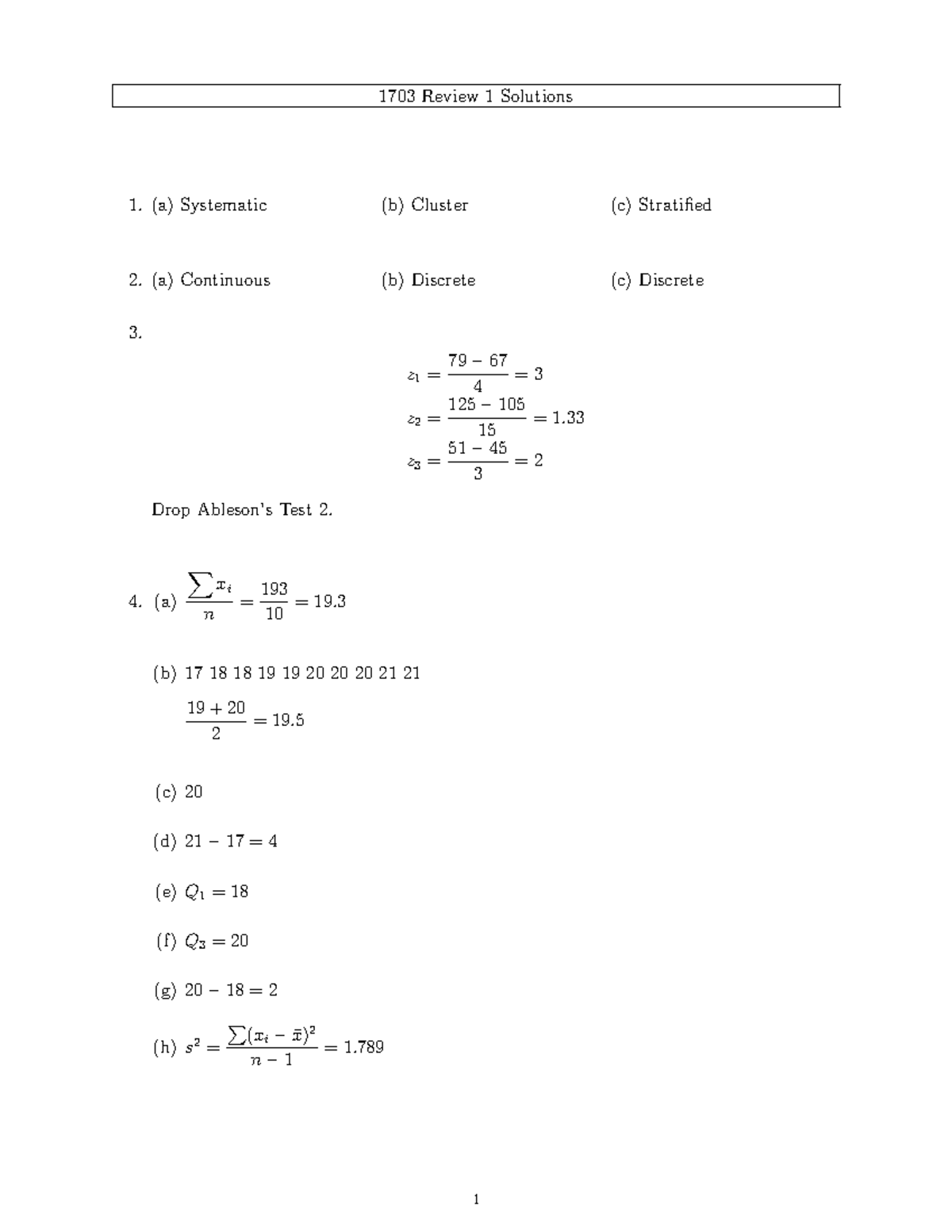 Exam 1 Review Solutions - 1703 Review 1 Solutions (a) Systematic (b ...