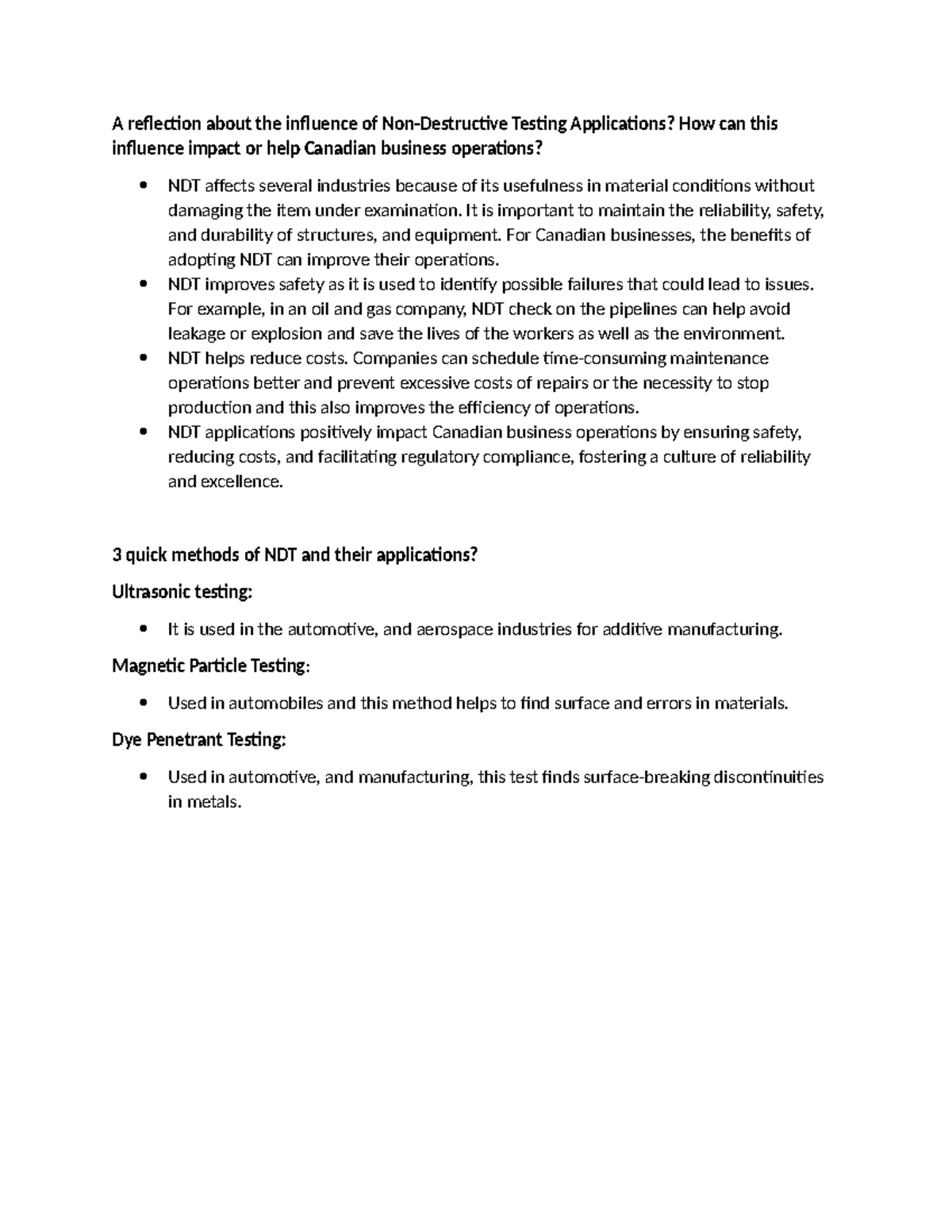 Assignment 1 NDT - A reflection about the influence of Non-Destructive ...