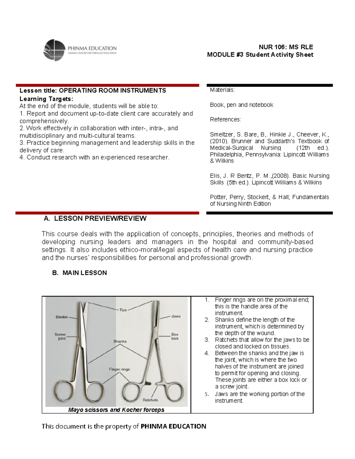 NUR106- Session-3-SAS-OR-Instruments - MODULE #3 Student Activity Sheet ...