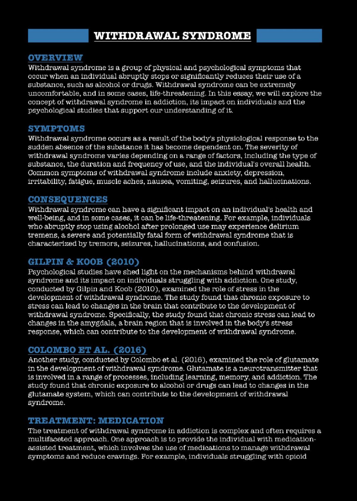 Withdrawal Syndrome in Addiction - Summary - 18205 - Studocu