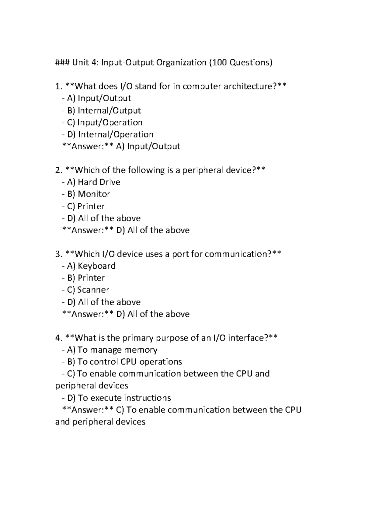 211 unit4 - cse 211 unit 4 imp mcq - Unit 4: Input-Output Organization (100 Questions) What does ...