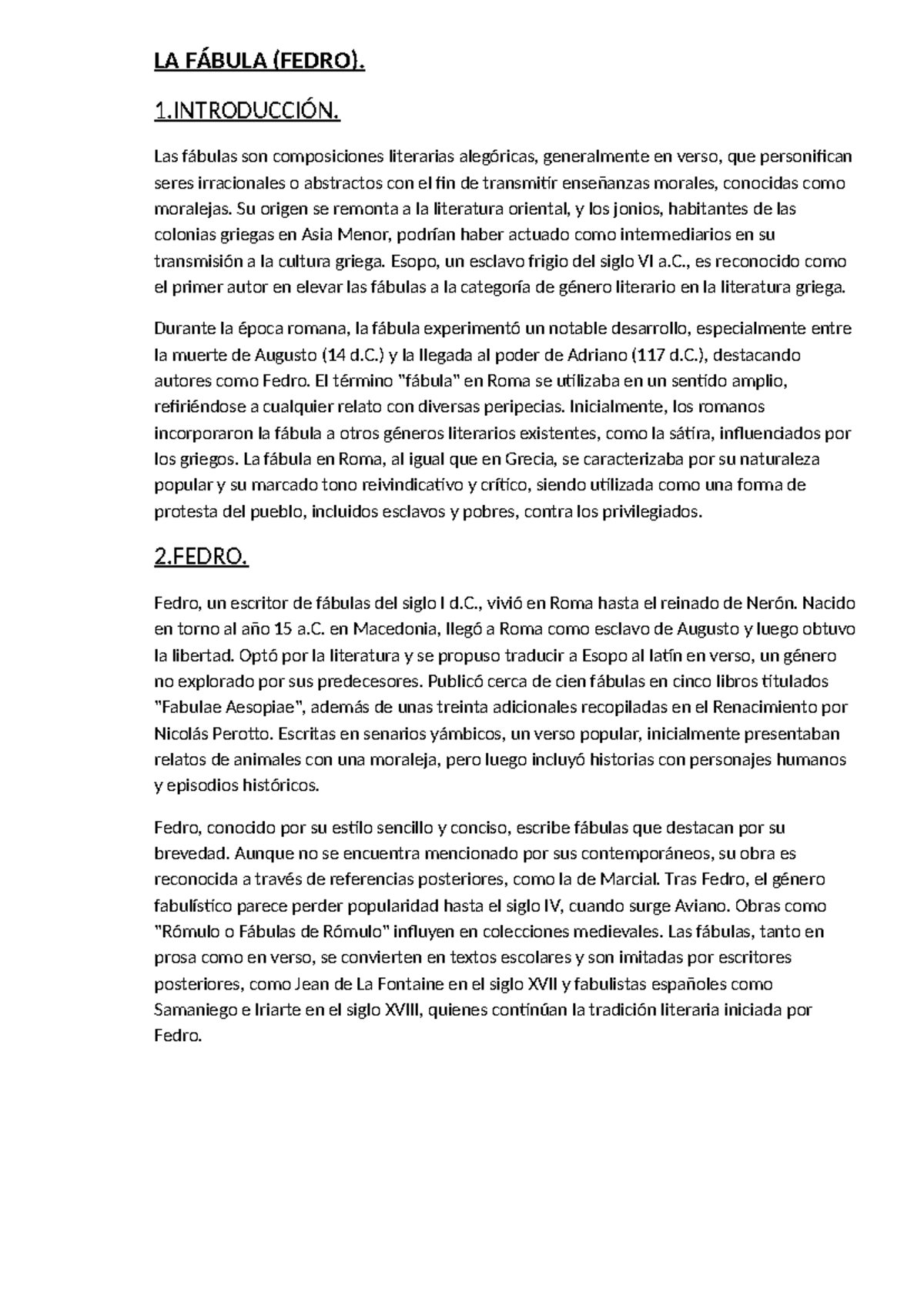 La Fábula fedro - LA FÁBULA (FEDRO). 1ÓN. Las fábulas son composiciones ...