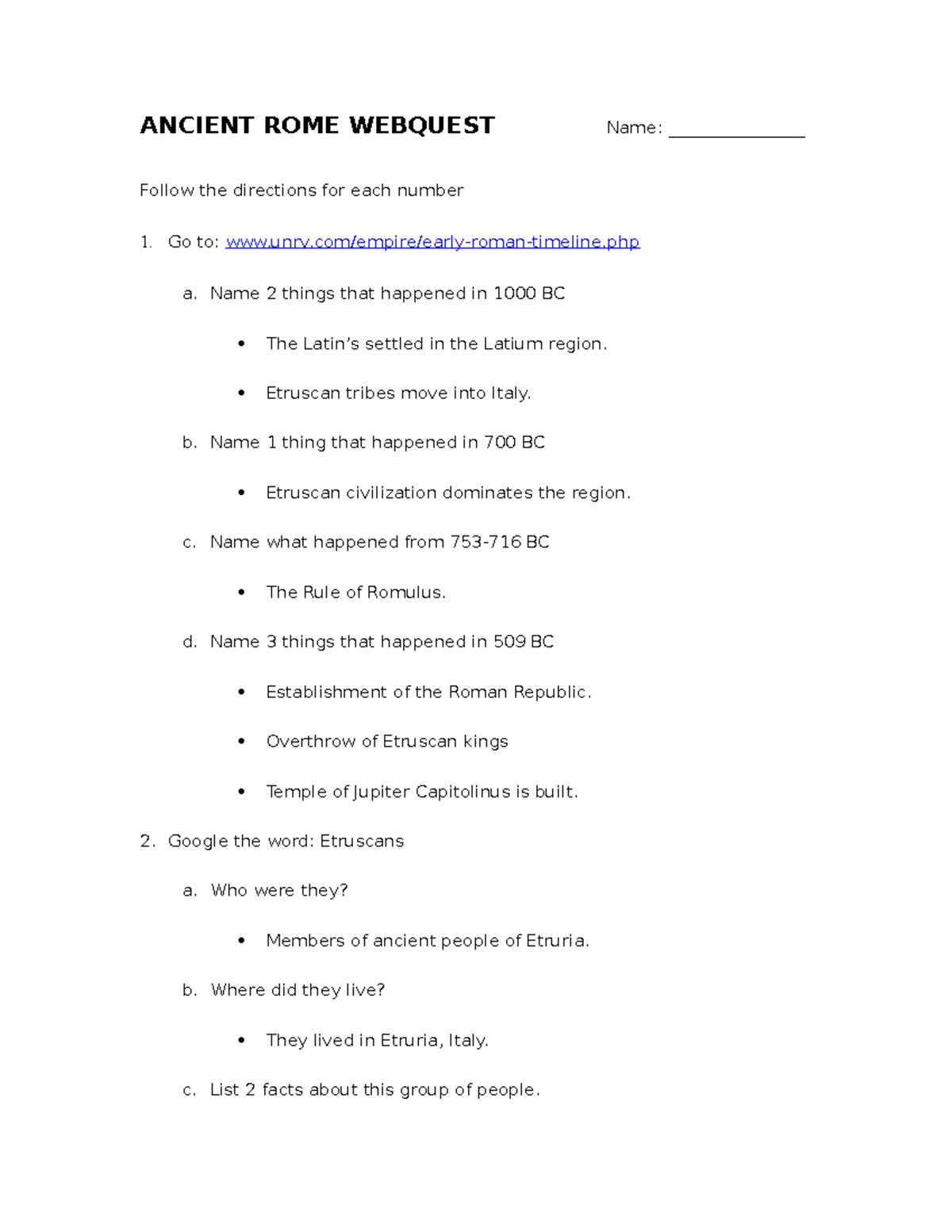 Rome Scavenger Hunt - Year of 2022 - ANCIENT ROME WEBQUEST Name ...